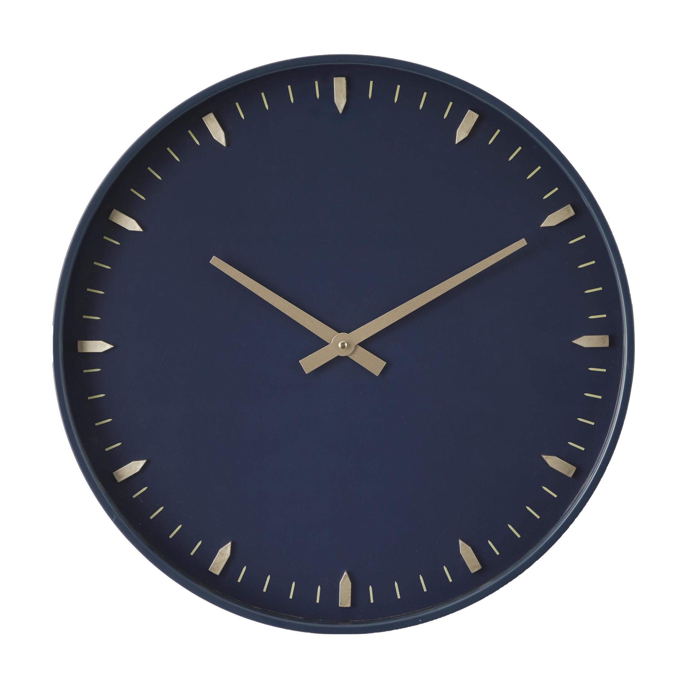 DecMode 20" Dark Blue Glass Numberless Wall Clock with Gold Accents ...