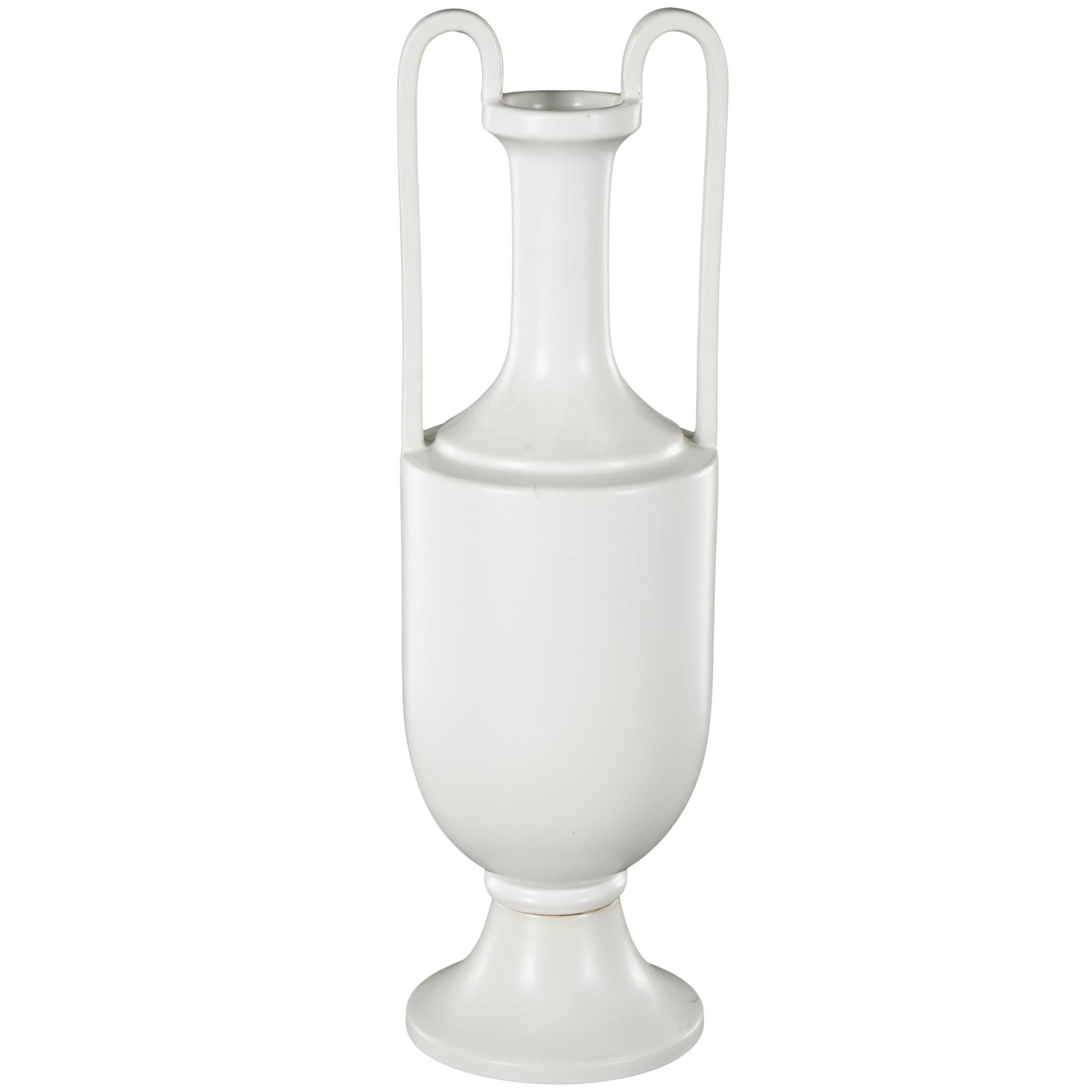 DecMode 20" Fluted Urn Shaped White Ceramic Vase with Arch Handles ...
