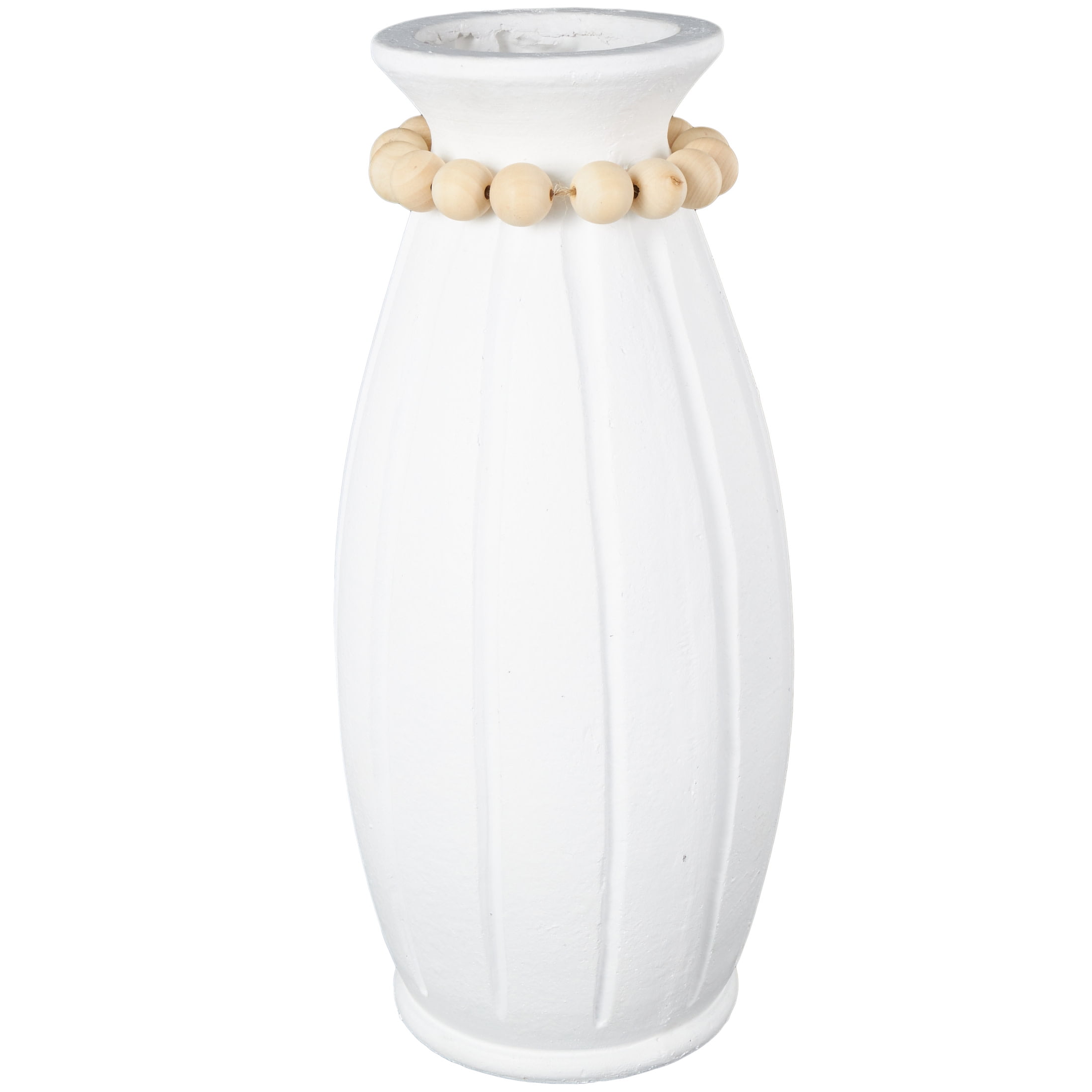 DecMode 20" White Magnesium Oxide Vase with Light Brown Beads and ...