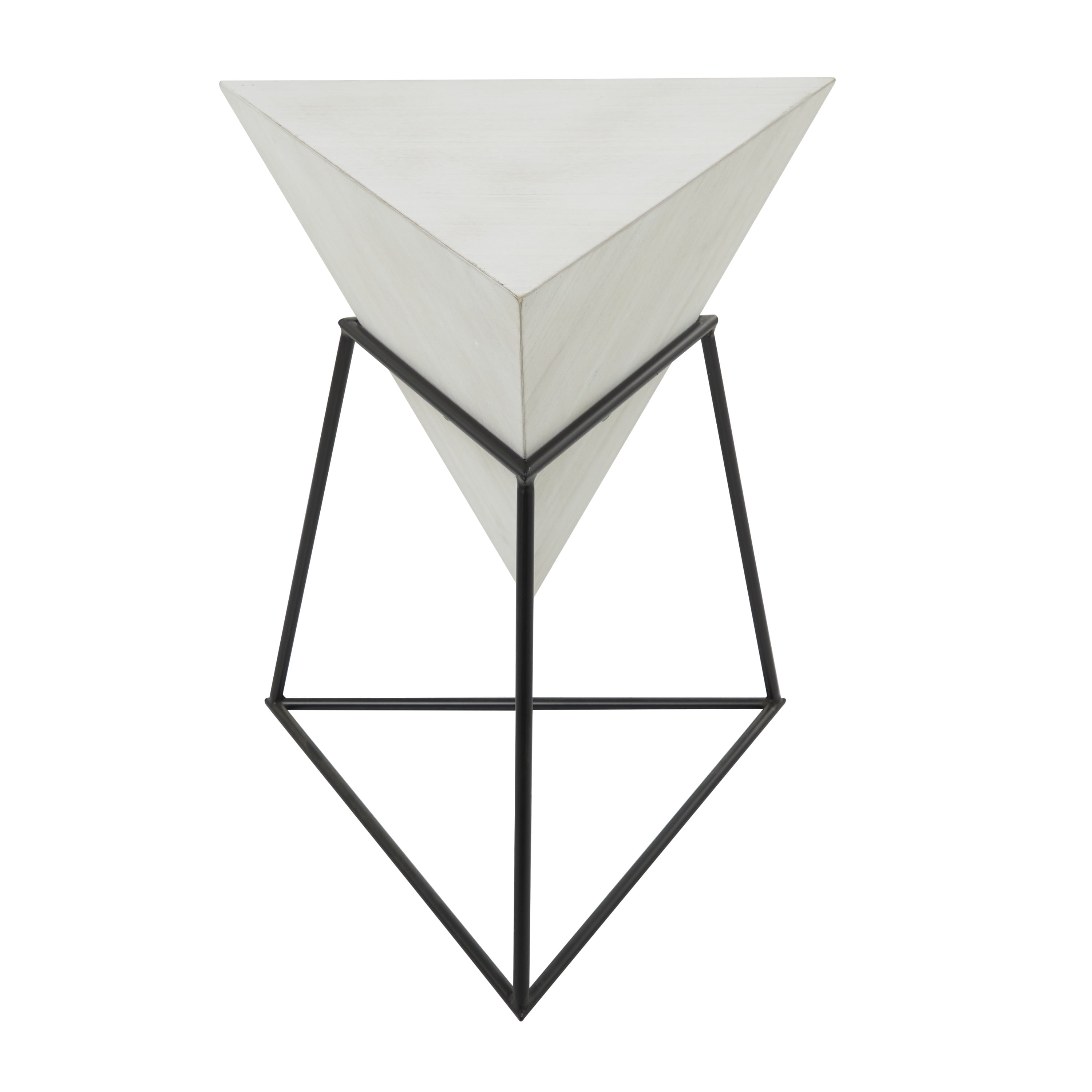 DecMode 20" x 24" White Wood Inverted Pyramid Geometric Accent Table ...