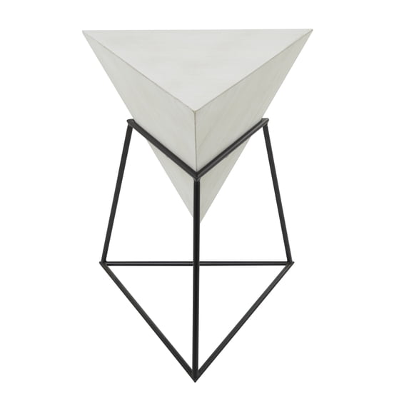 DecMode 20" x 24" White Wood Inverted Pyramid Geometric Accent Table ...