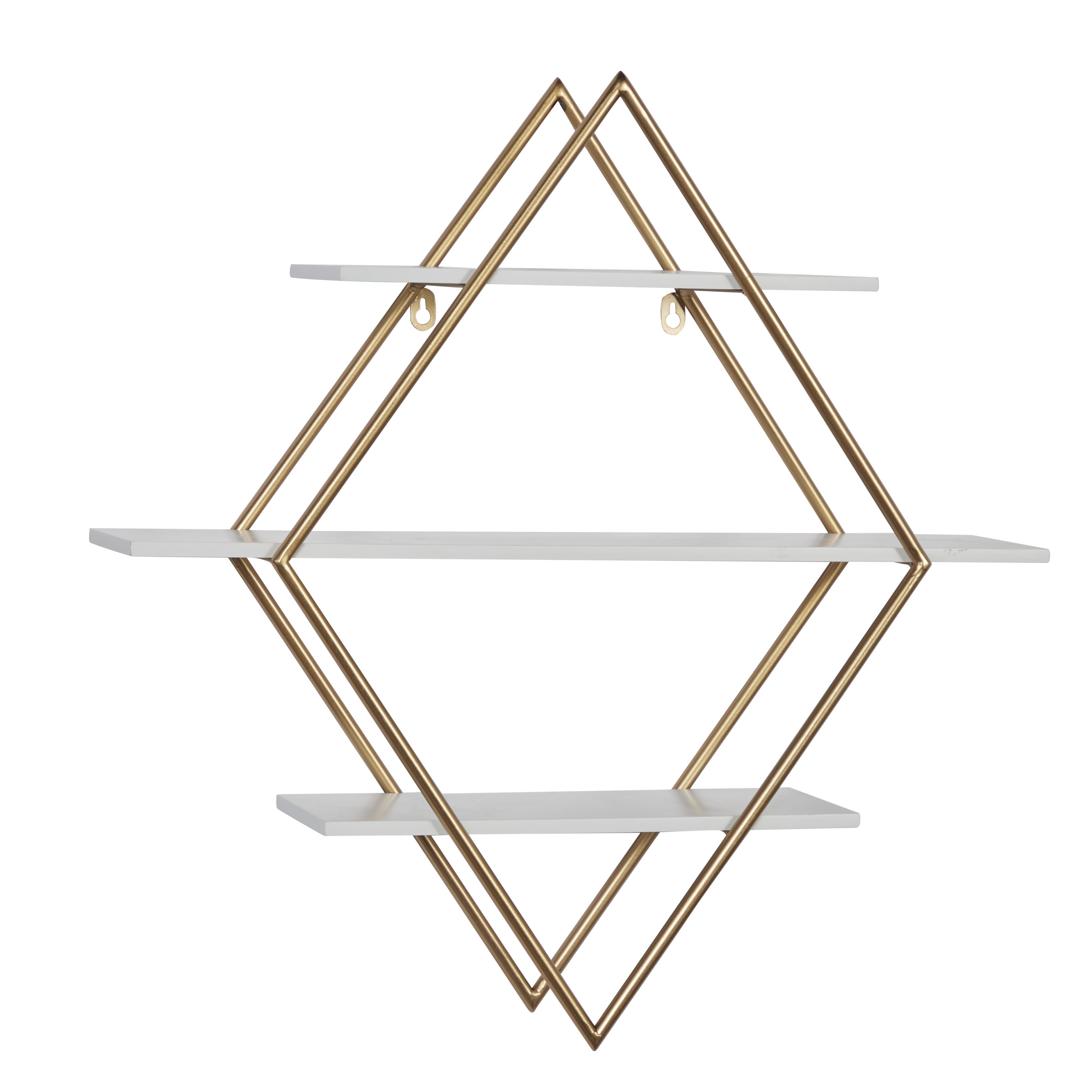 DecMode 20" x 6" 3-Tier Gold Wall Shelf with Diamond Shape - Walmart.com