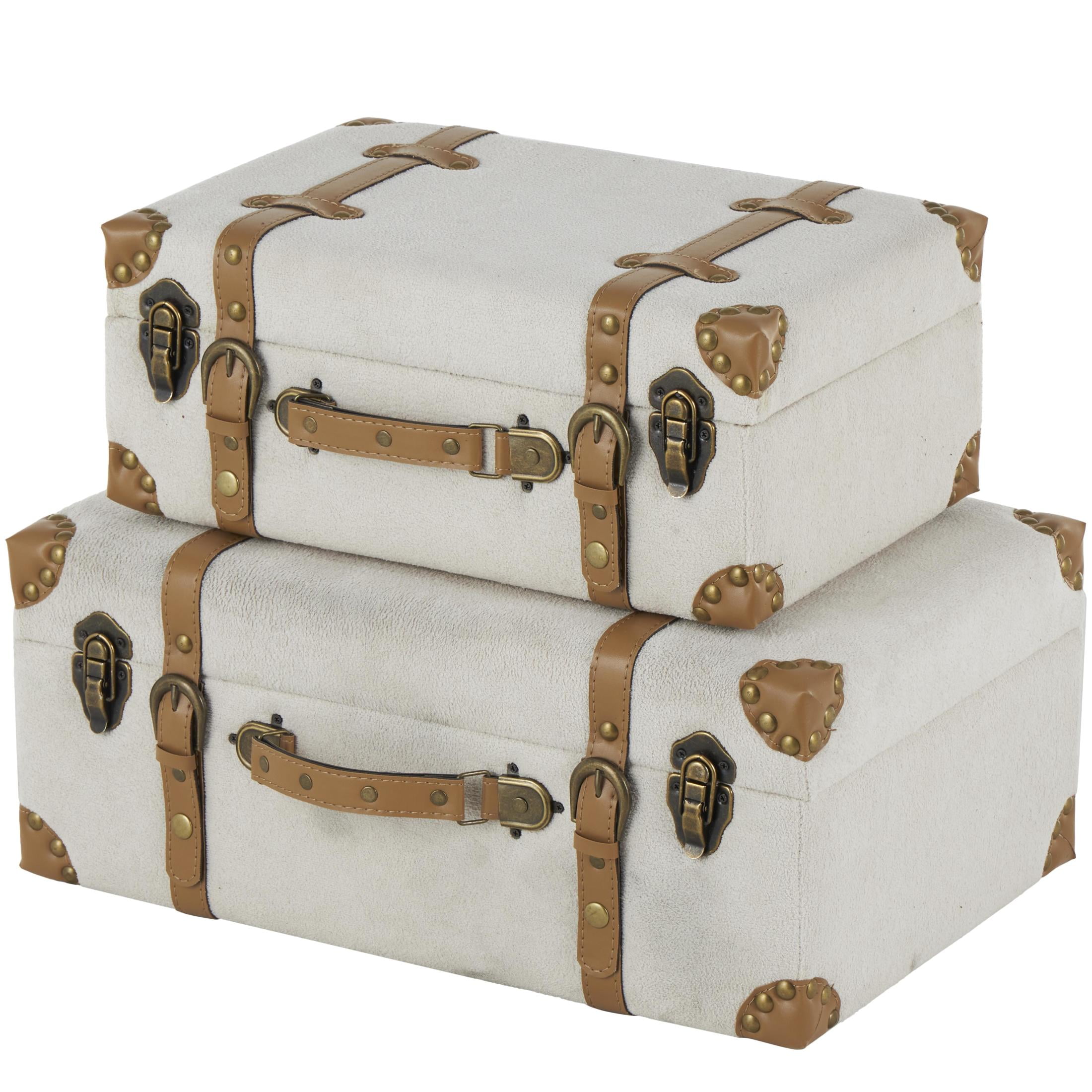 DecMode 20 x 9 Gray Wooden Vintage Storage Trunk with Leather Accents ...