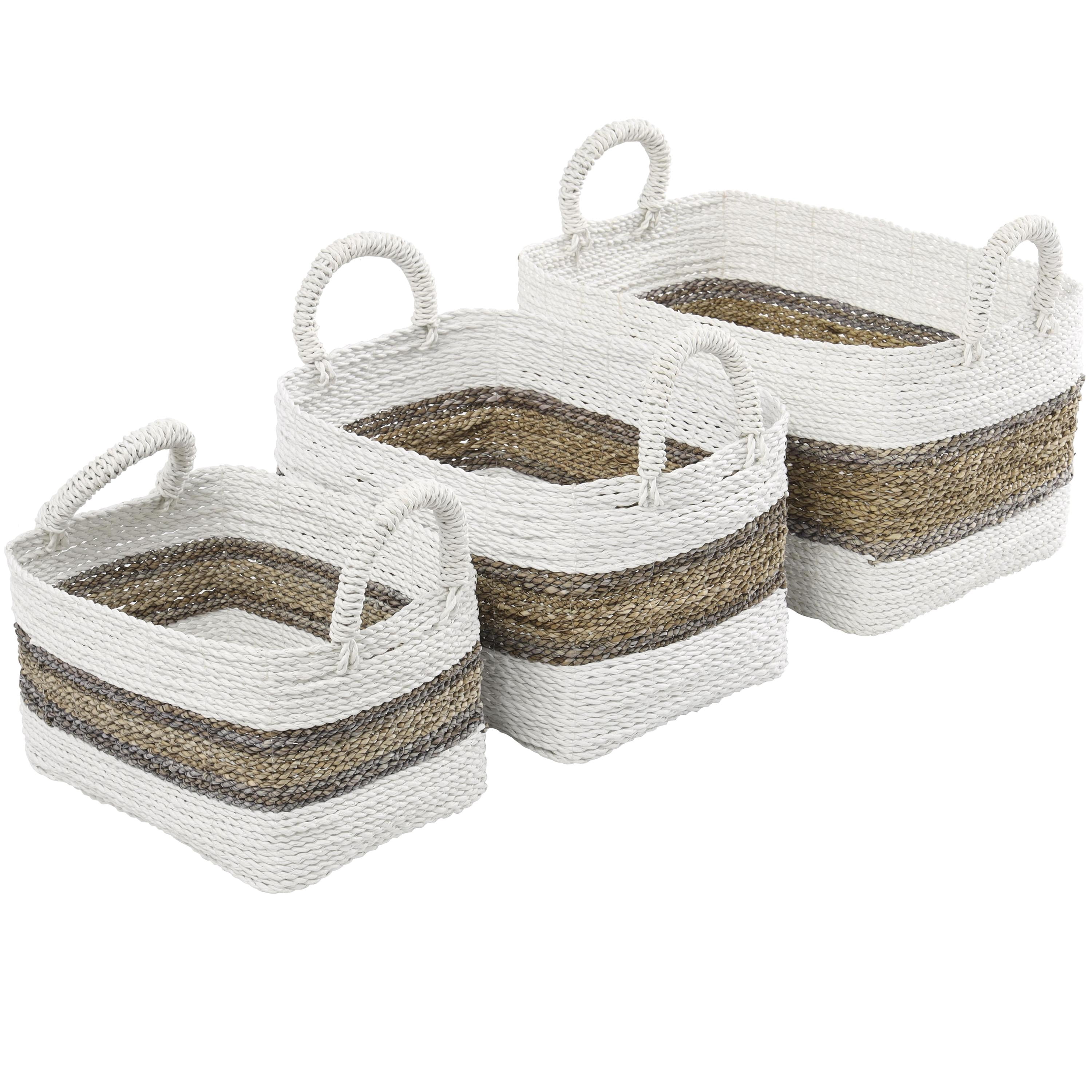 DecMode 21", 18", 15"W White Plastic Rattan Handmade Two Toned Storage ...