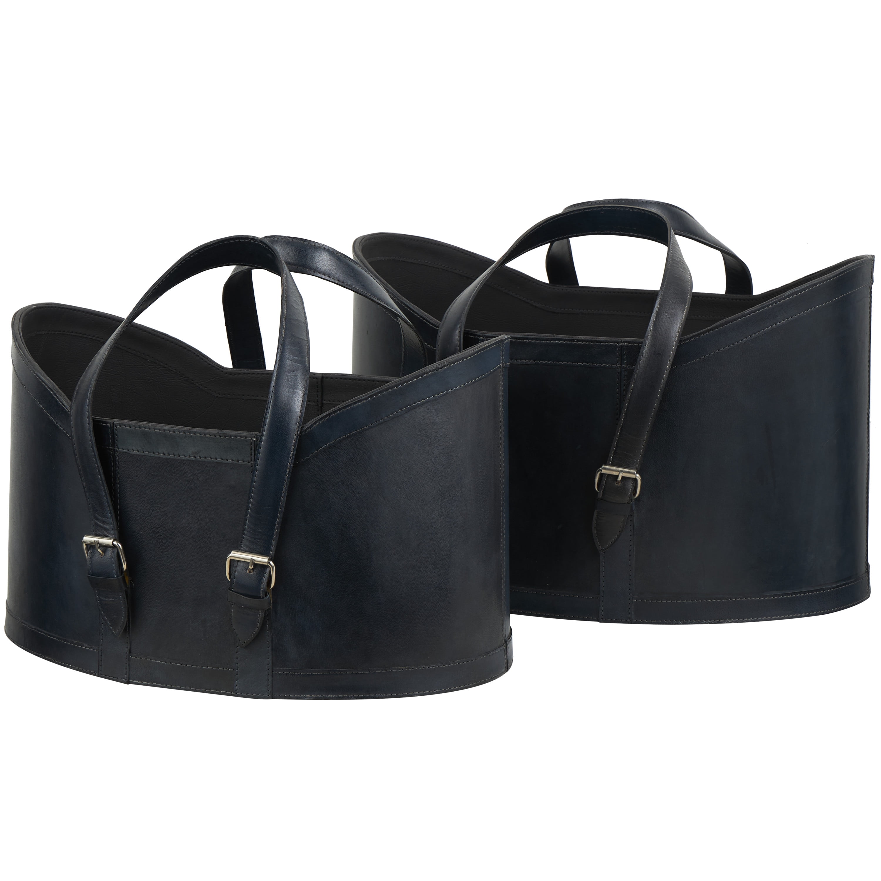 DecMode 21", 19"W Dark Blue Leather Handmade Storage Basket with ...