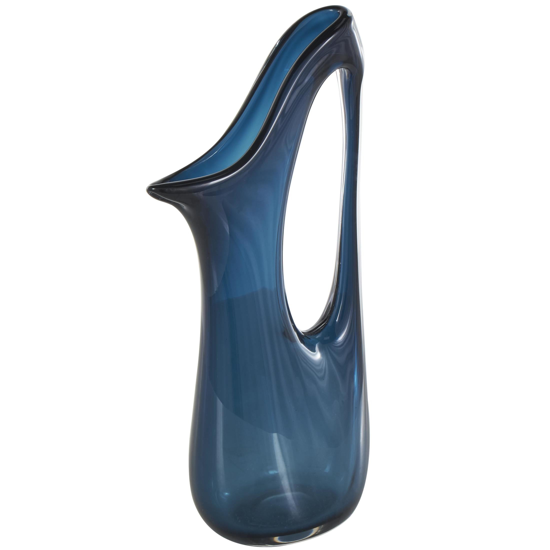Free Shipping! DecMode 21in Abstract Blue Glass Vase with Cutout Handle ...