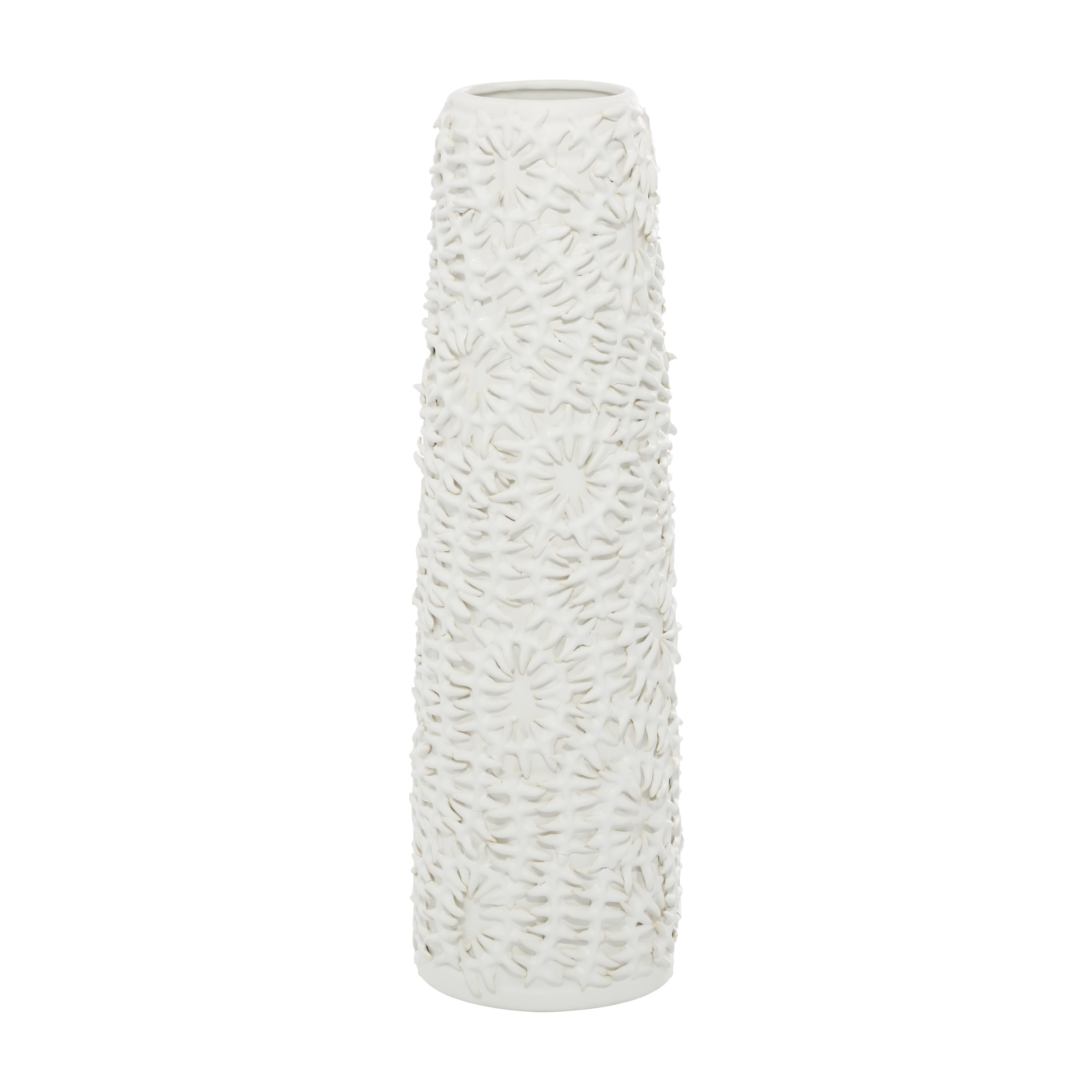 DecMode 21" Floral Embossed White Ceramic Vase - Walmart.com