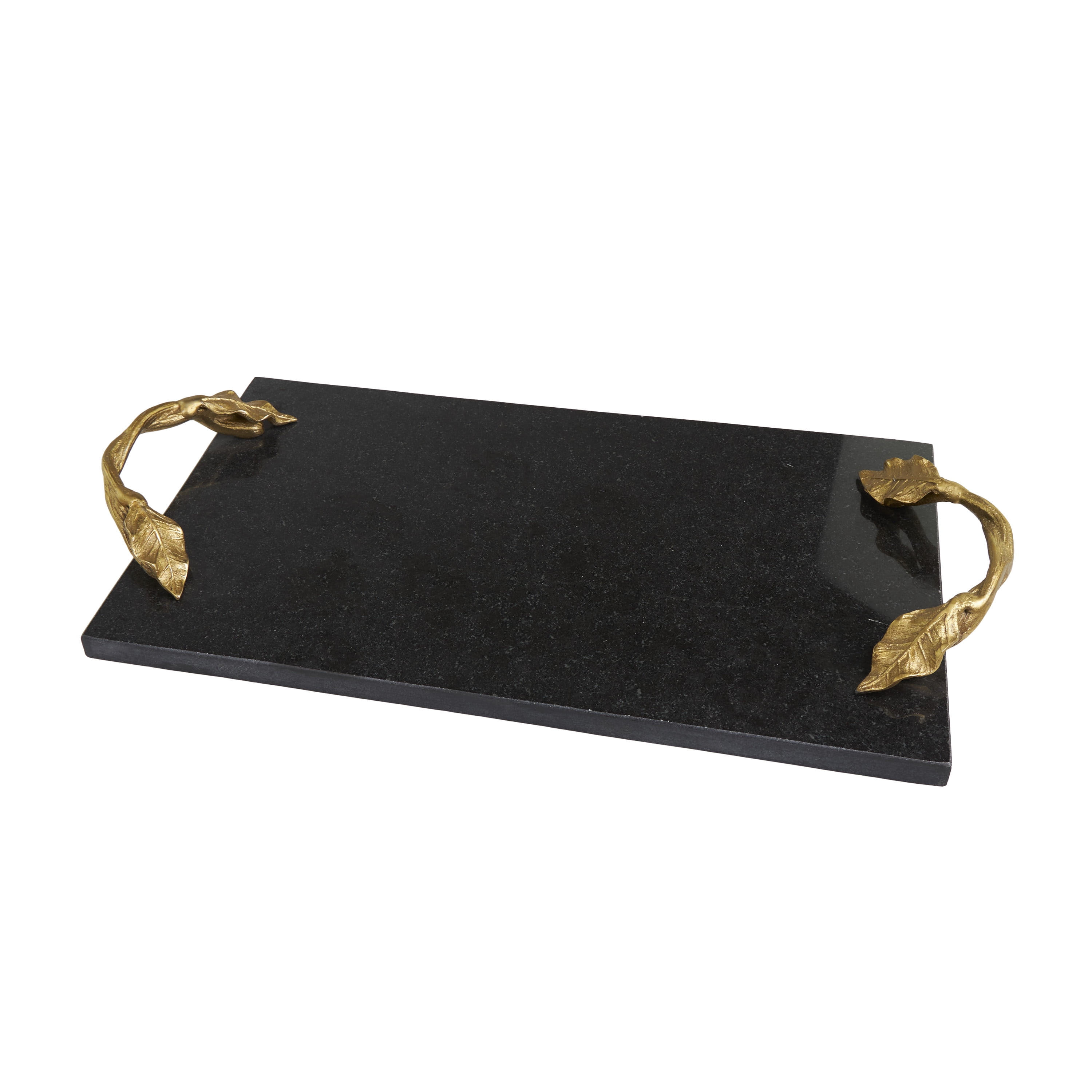DecMode 21" x 10" Black Marble Rectangle Tray with Gold Leaf Handles, 1 ...
