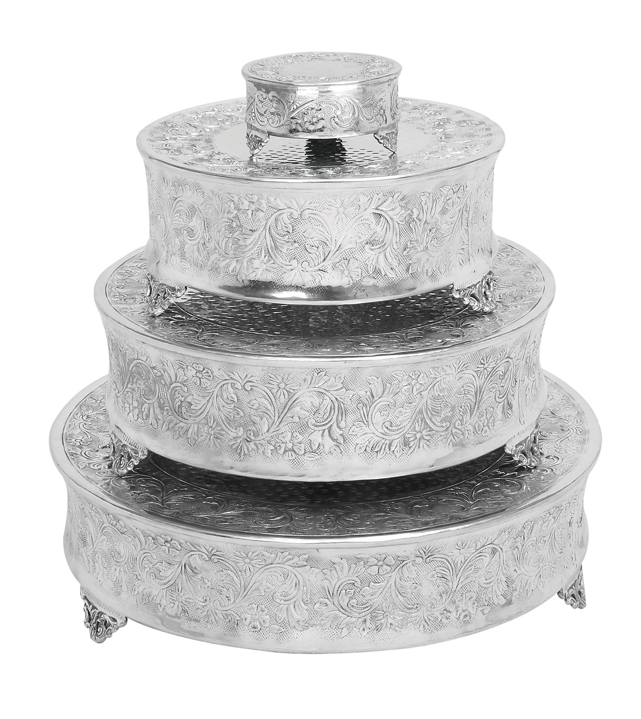 DecMode 22", 18", 14", 6"W Aluminum Traditional Cake Stand, Silver, 4 ...