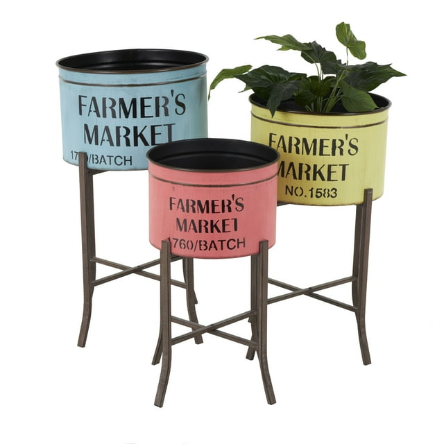 DecMode Rustic Outdoor Pots, Round Farmhouse 22", 25", 28"H Multi ...