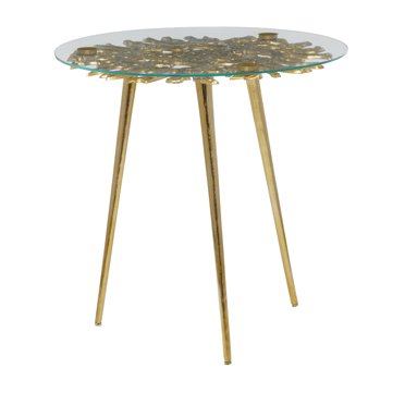 DecMode 18" x 25" Gold Metal Accent Table with Clear Glass Top, 1-Piece ...
