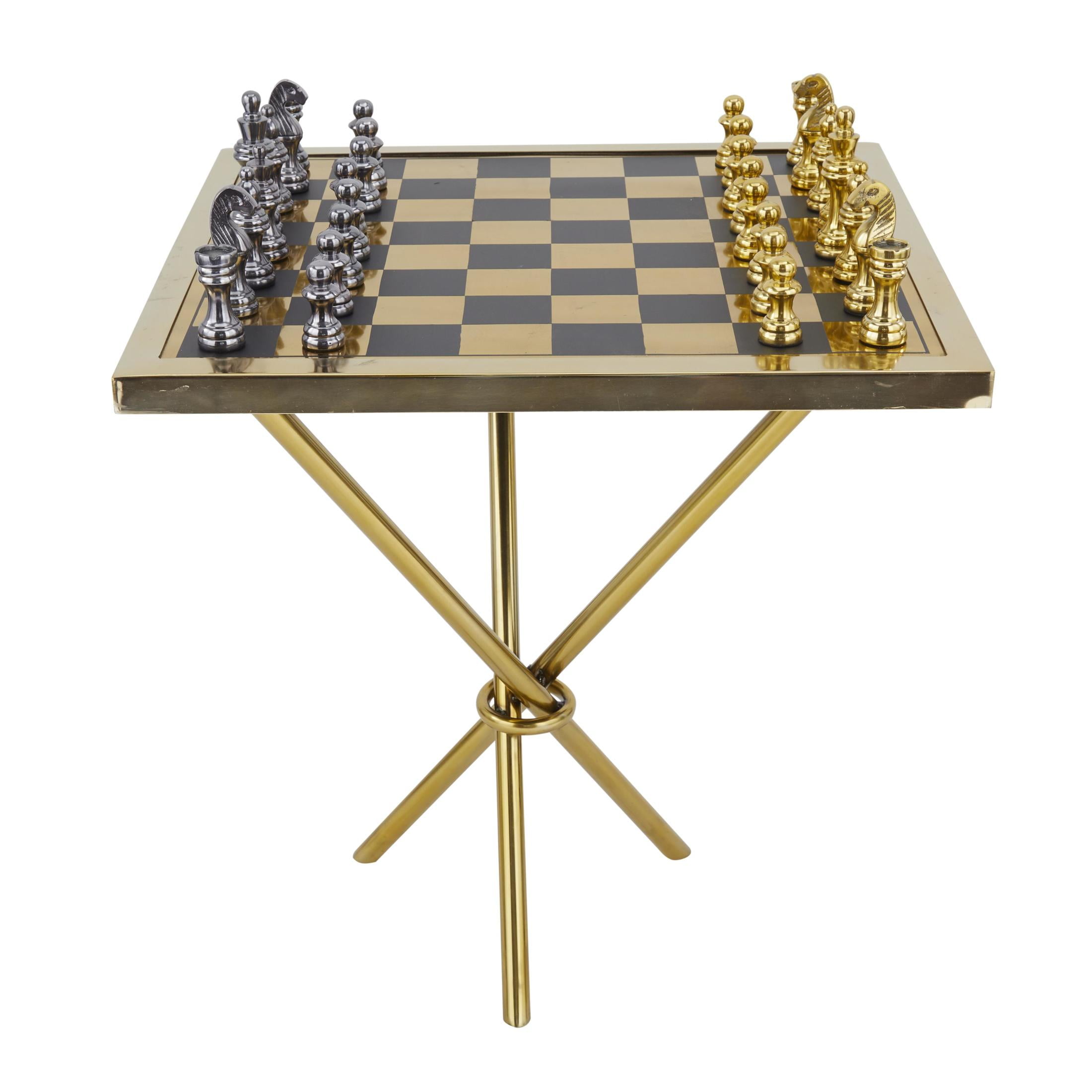 DecMode 22" x 25" Gold Aluminum Metal Chess Table Game Set, 1-Piece ...
