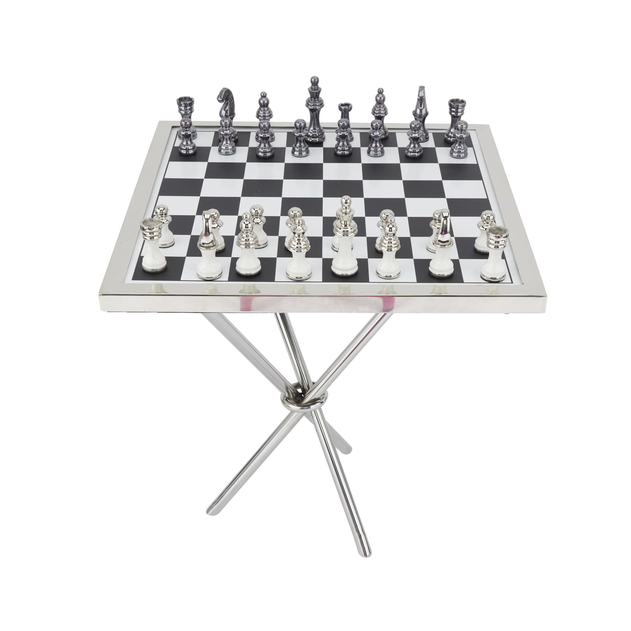 DecMode 22" x 25" Silver Aluminum Metal Chess Table Game Set, 1-Piece ...