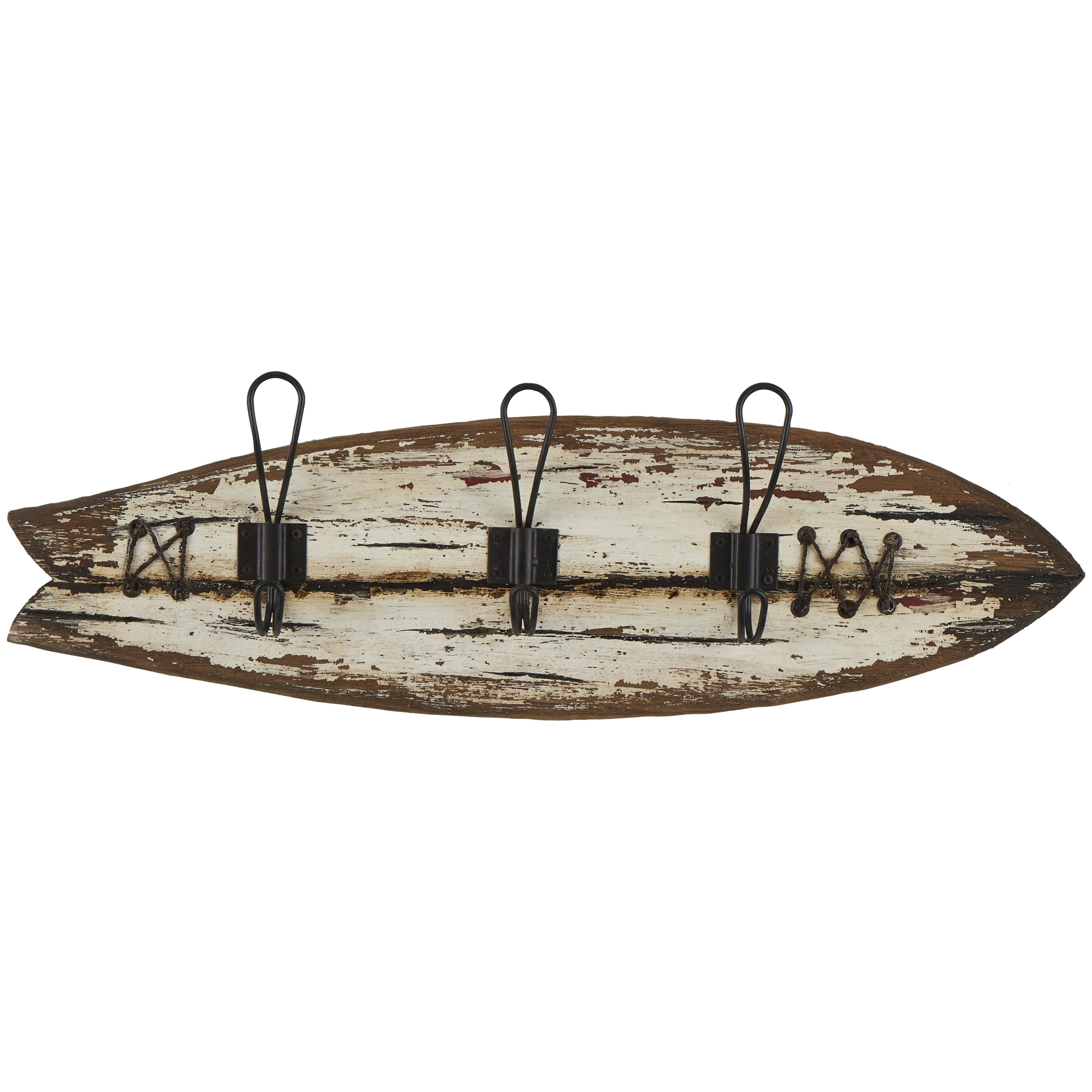 DecMode 23" x 7" Brown Wood Handmade Distressed Fish Shaped 3 Hanger ...