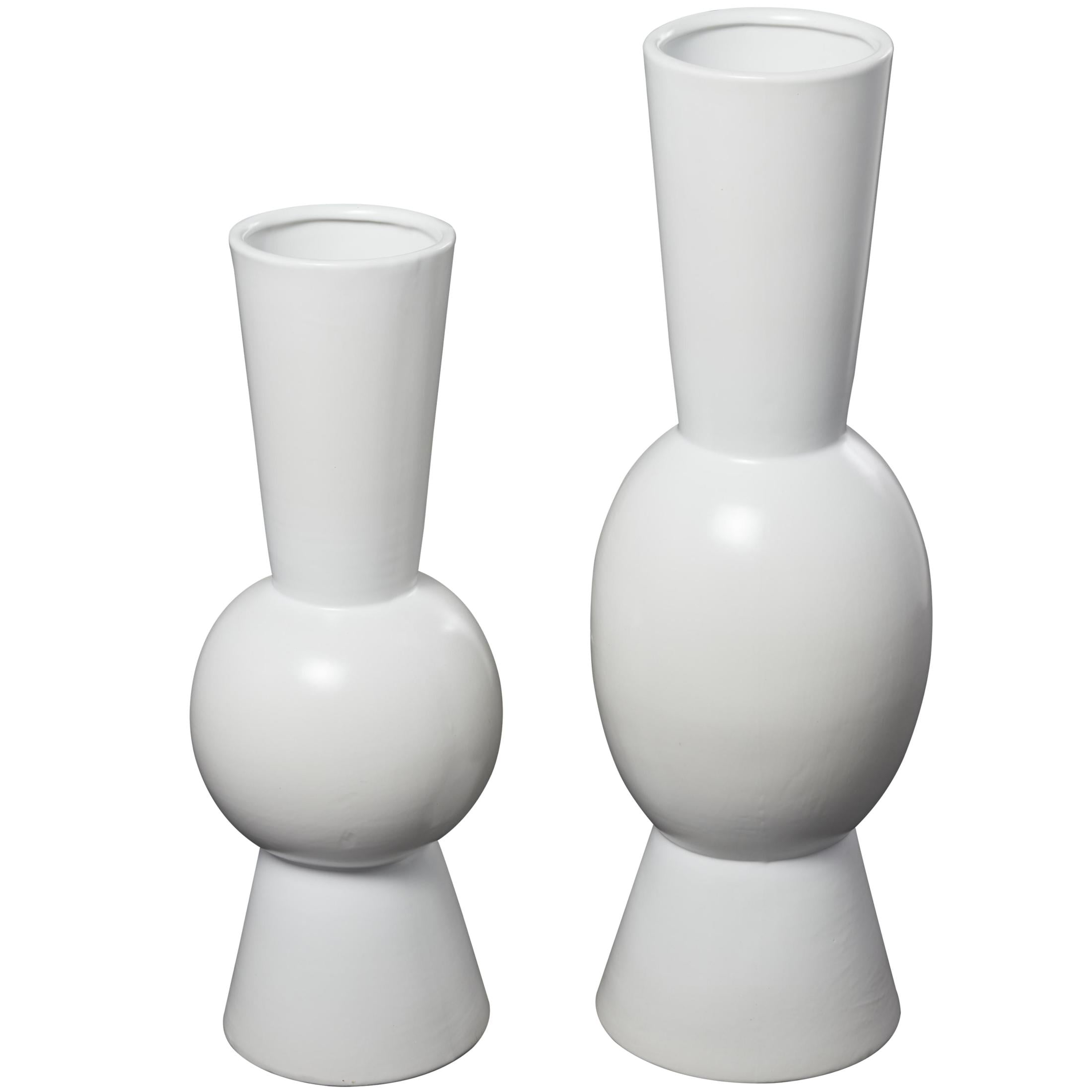 DecMode 24", 20"H Abstract Fluted Round White Ceramic Vase, Set of 2 ...