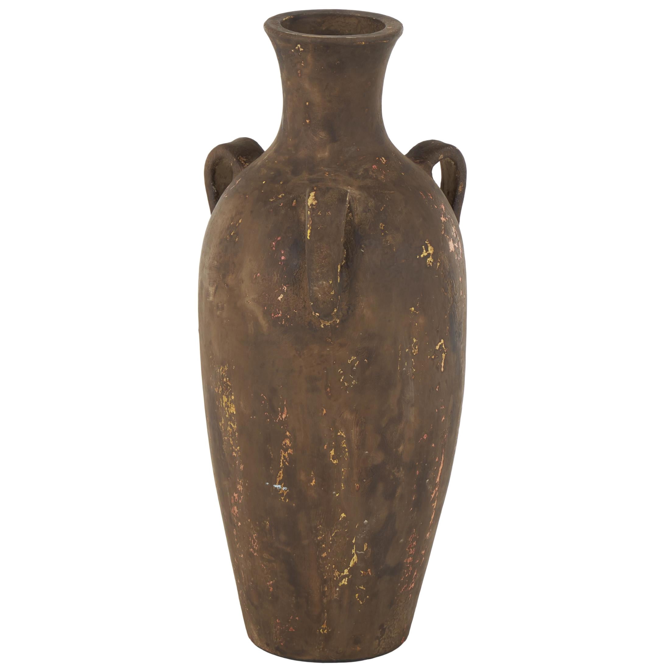 DecMode 24" Antique Style Distressed Dark Brown Ceramic Vase with ...