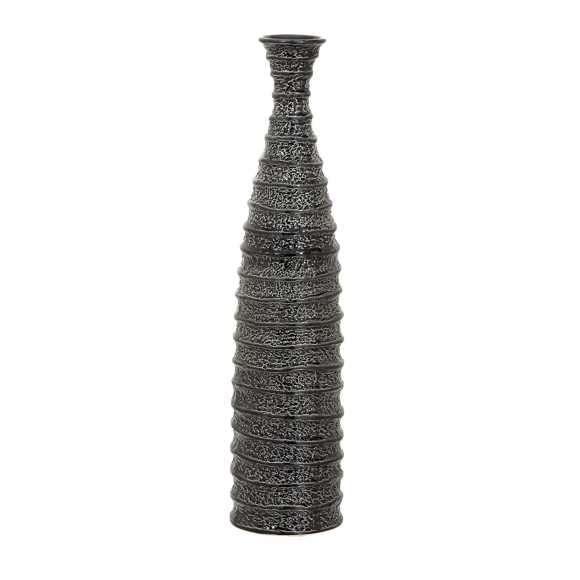 DecMode 24" Black Ceramic Decorative Vase with Ripple Texture - Walmart.com