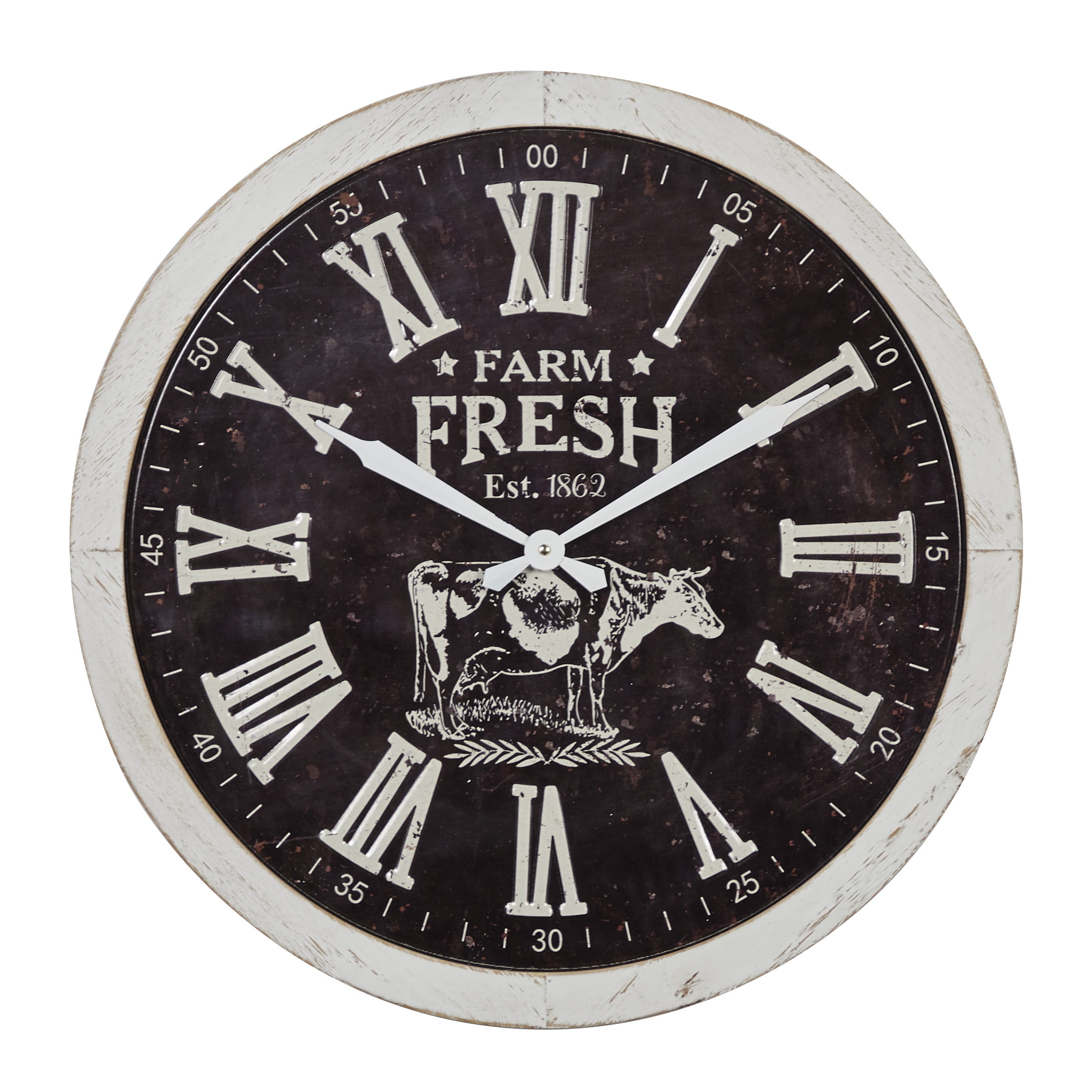 DecMode 24" Black Metal Cow Wall Clock with Farm Fresh Text - Walmart.com