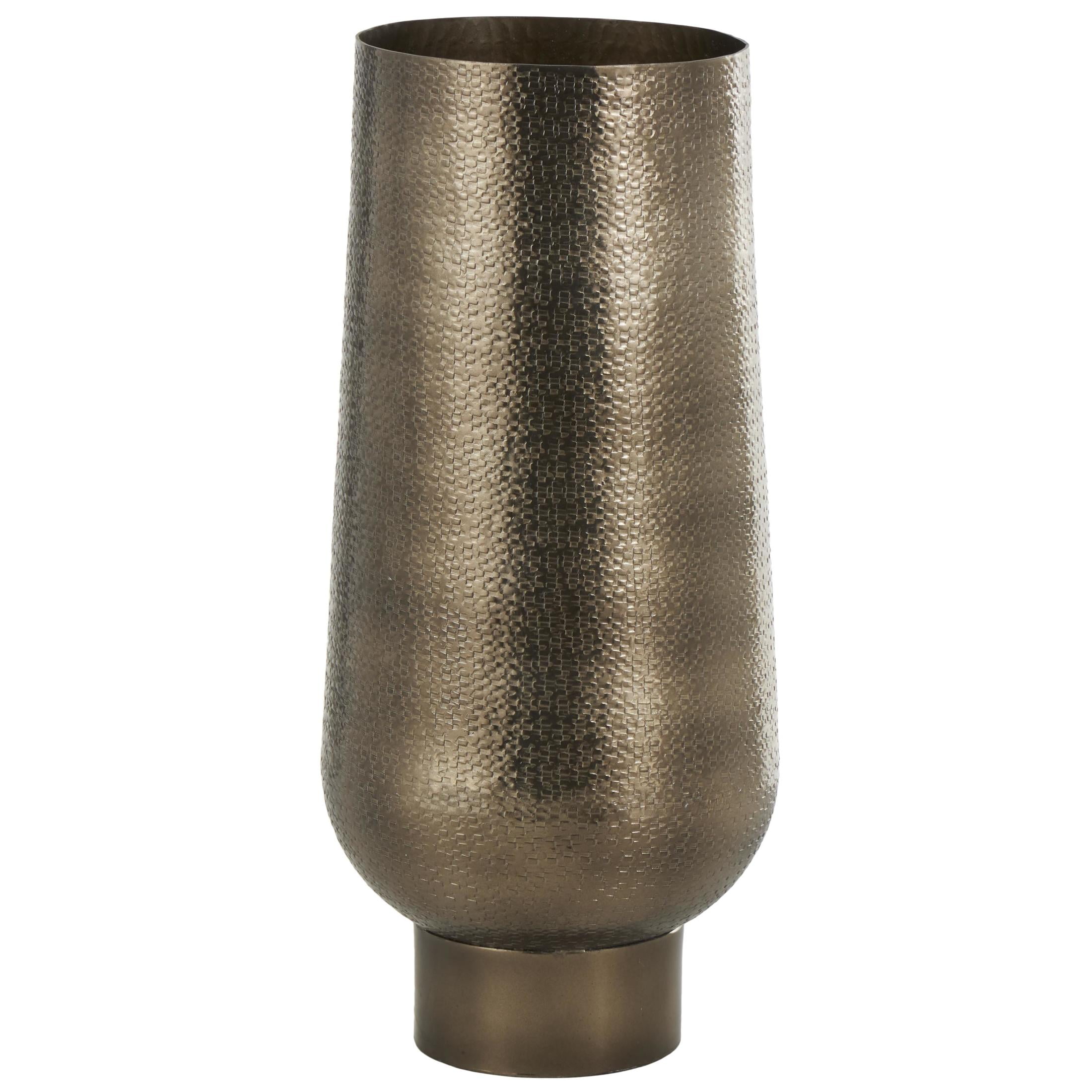 DecMode 24" Geometric Textured Wide Floor Brass Aluminum Metal Vase ...