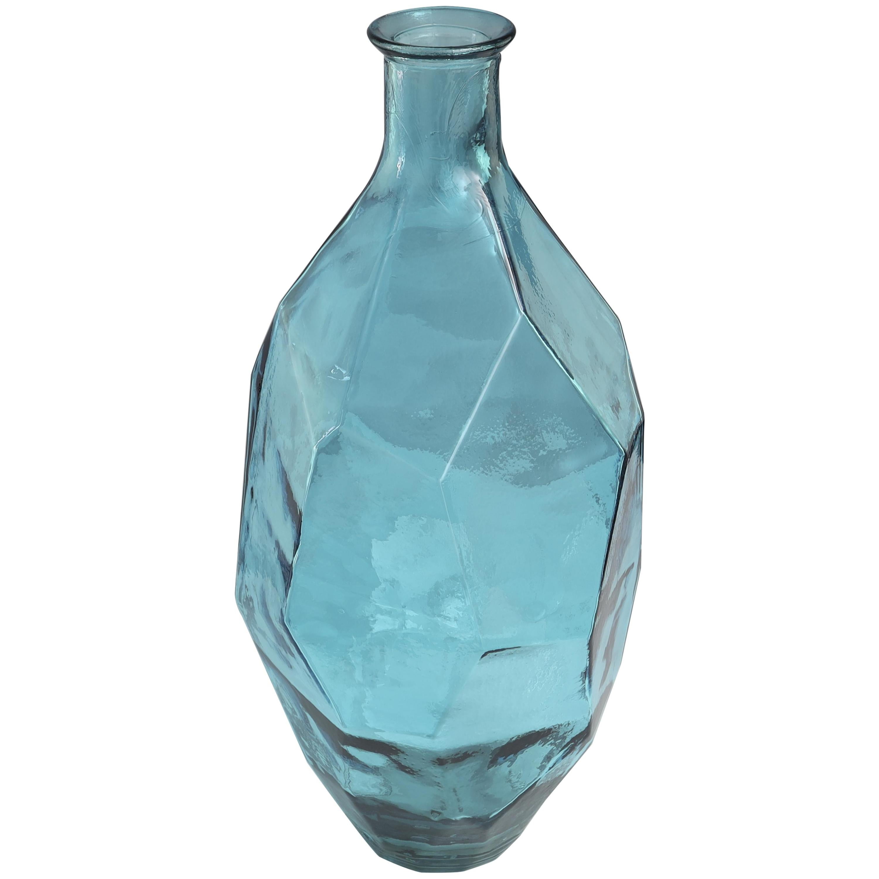 DecMode 24in Handmade Tall Spanish Bottleneck Teal Recycled Glass Vase ...