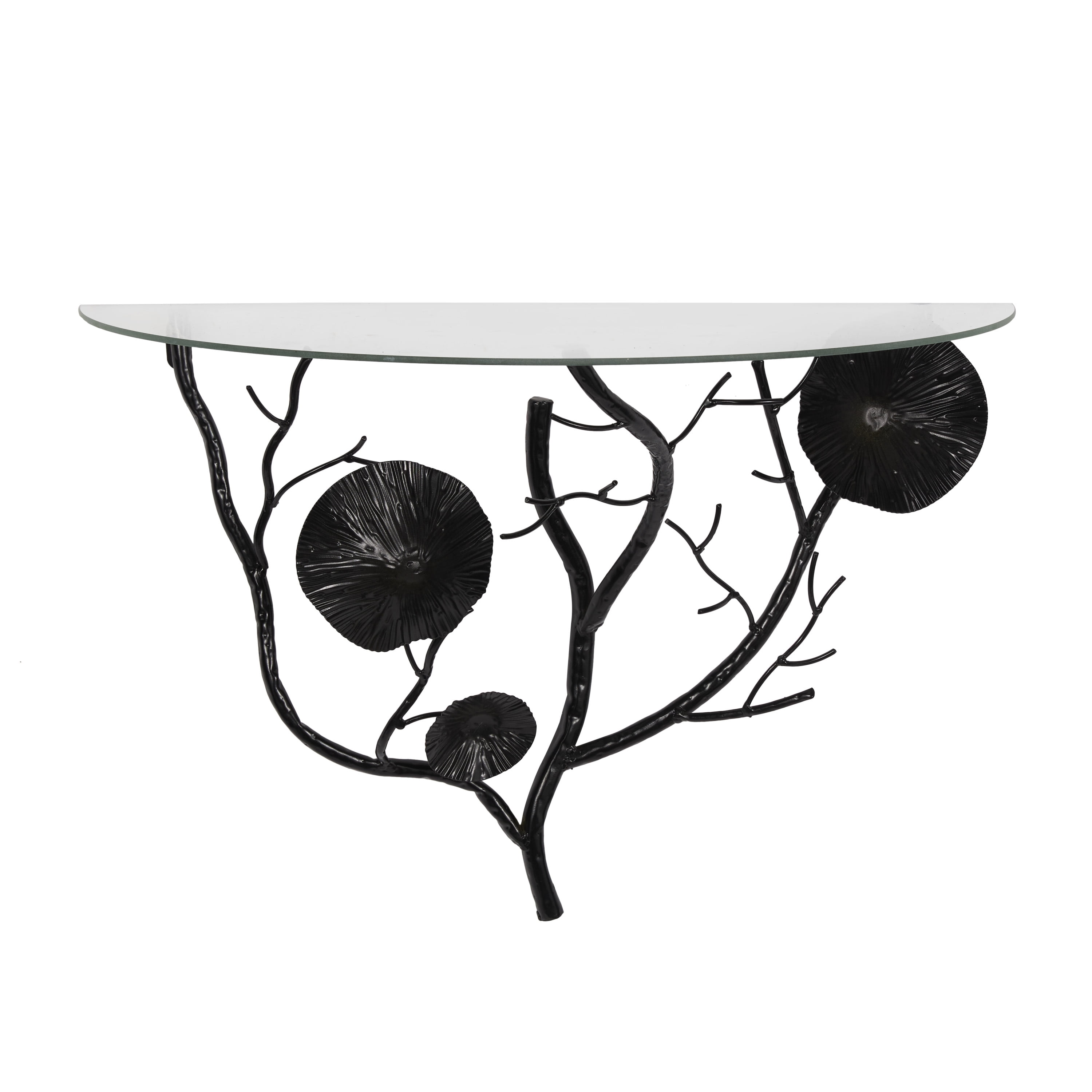 DecMode 24" x 12" Branch 1-Tier Black Floral Wall Shelf with Glass Top ...