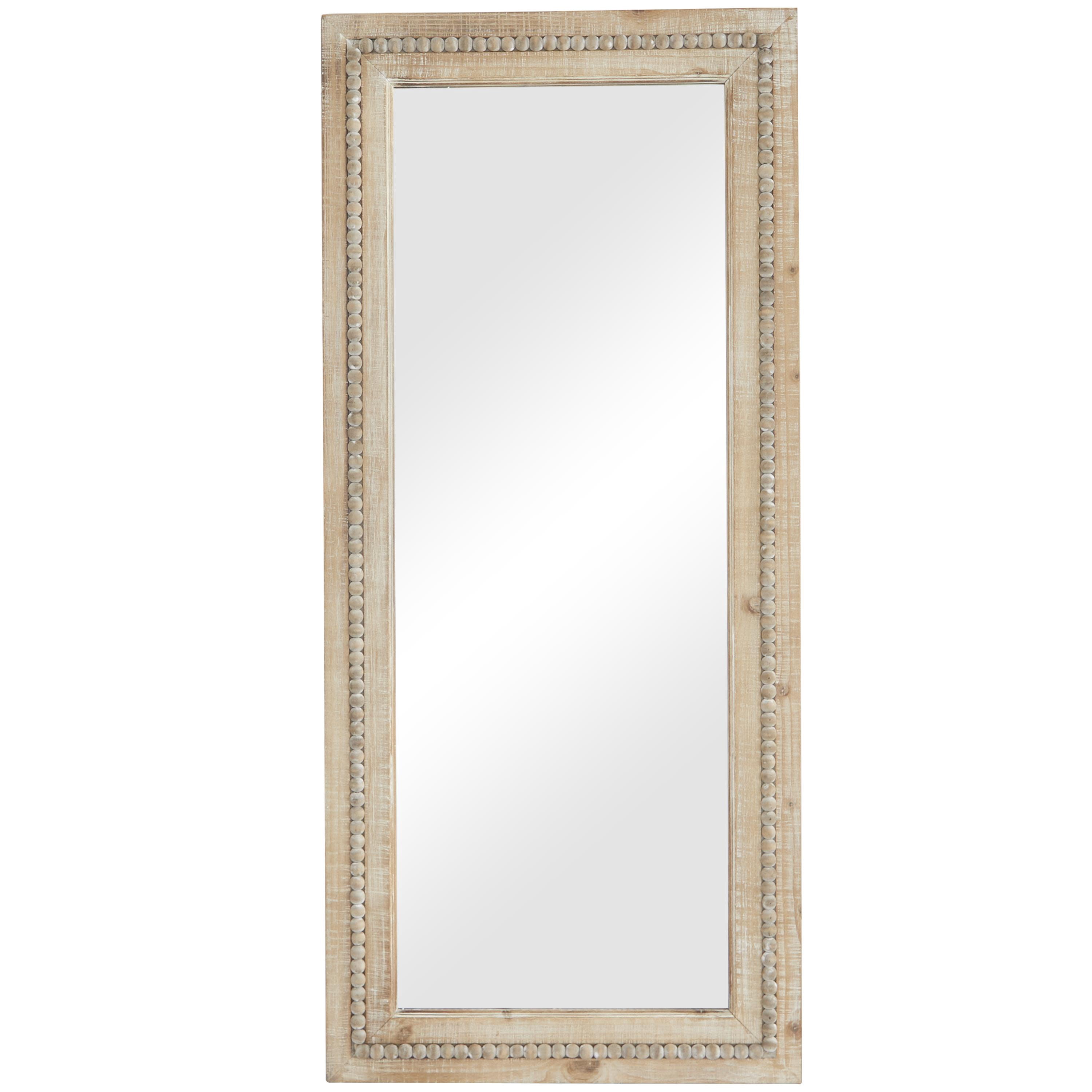 DecMode 24" x 54" Brown Distressed Wall Mirror with Beaded Detailing ...