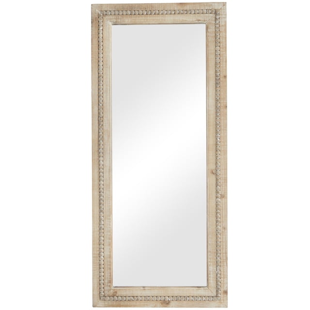 DecMode 24" x 54" Brown Distressed Wall Mirror with Beaded Detailing ...