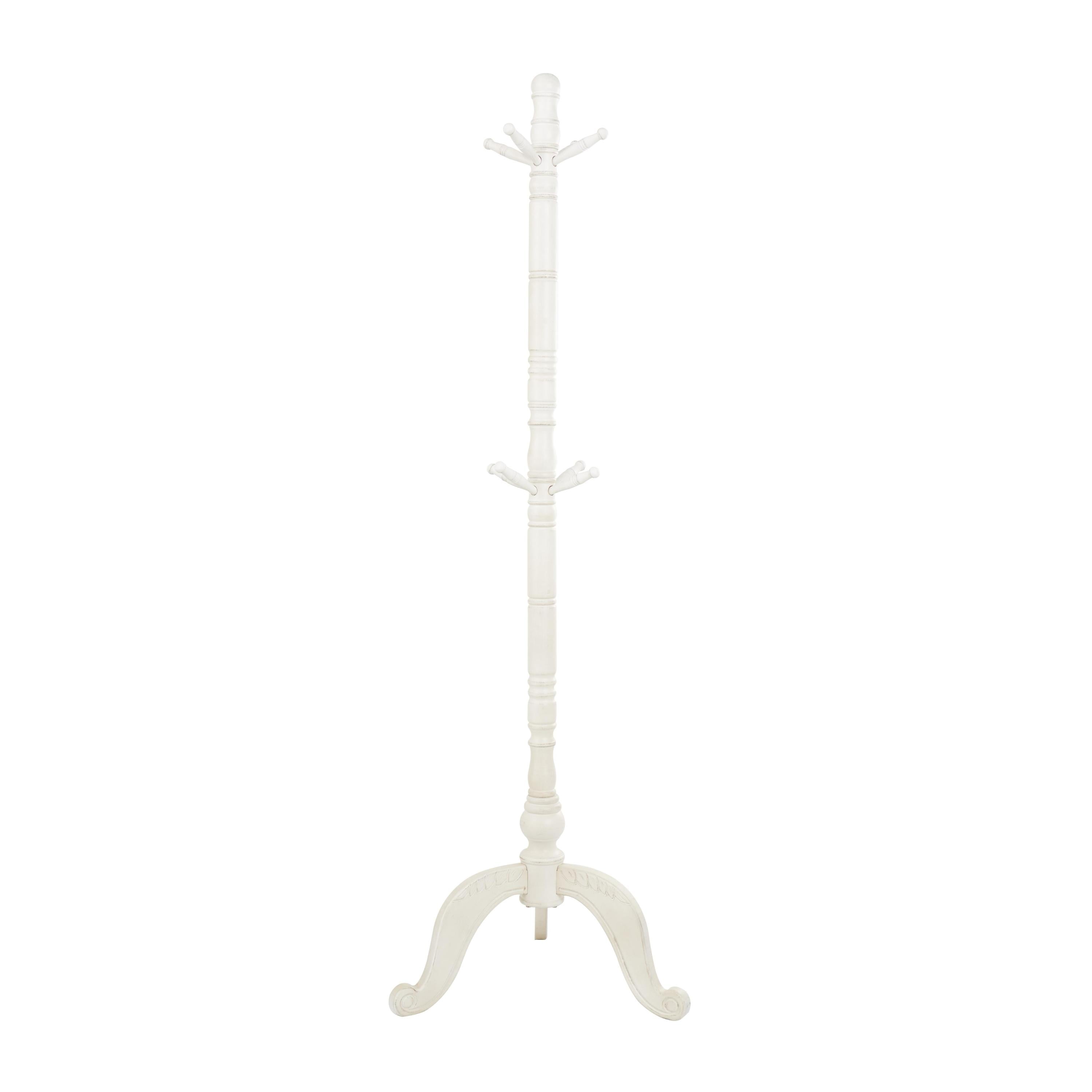 DecMode White Wood Coat Rack - 8 Hanger Tall Leaf Carvings - Walmart.com