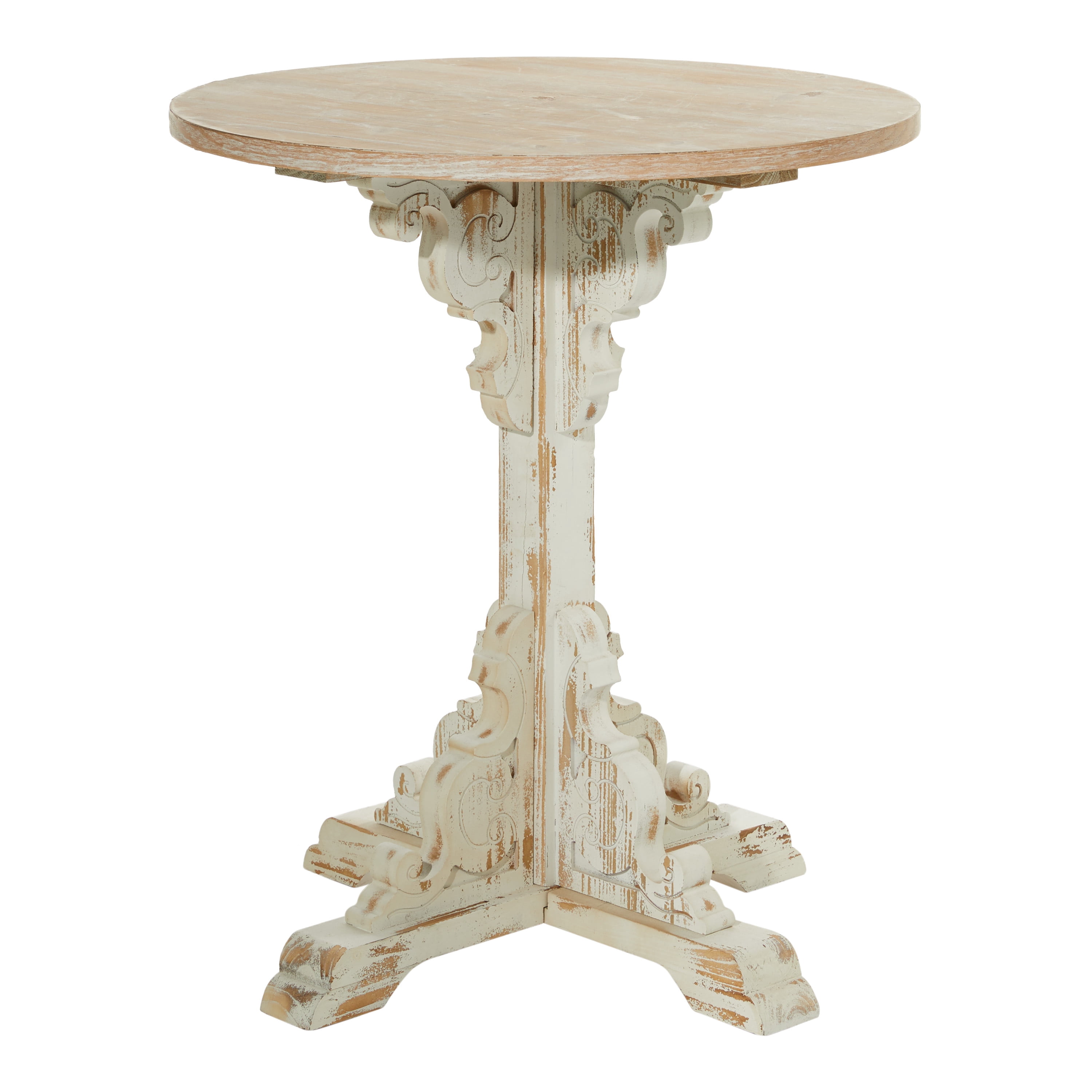 DecMode 26" x 29" White Wood Intricately Carved Scroll Accent Table ...