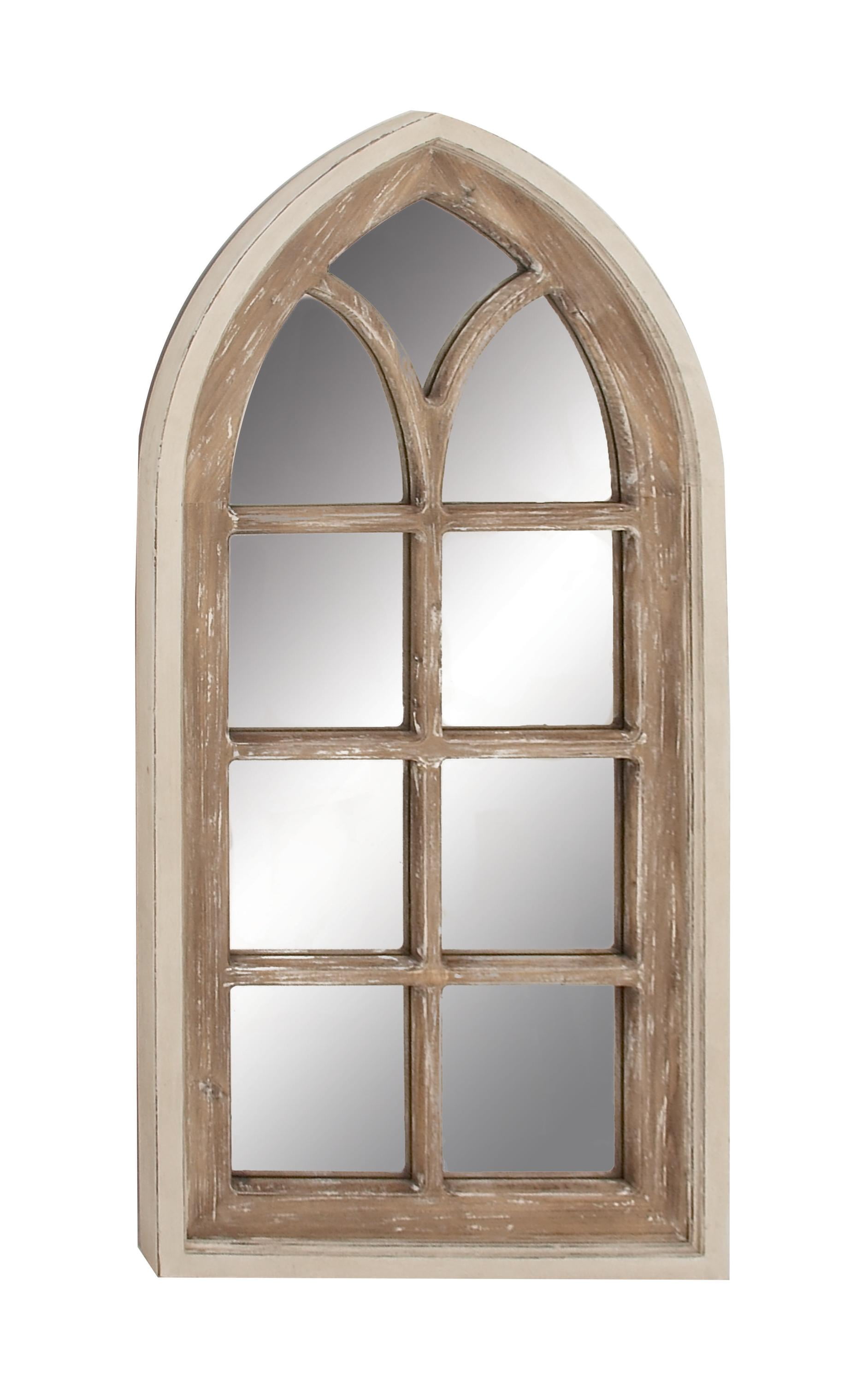 DecMode 26" x 35" Brown Arched Distressed Window Pane Wall Mirror ...