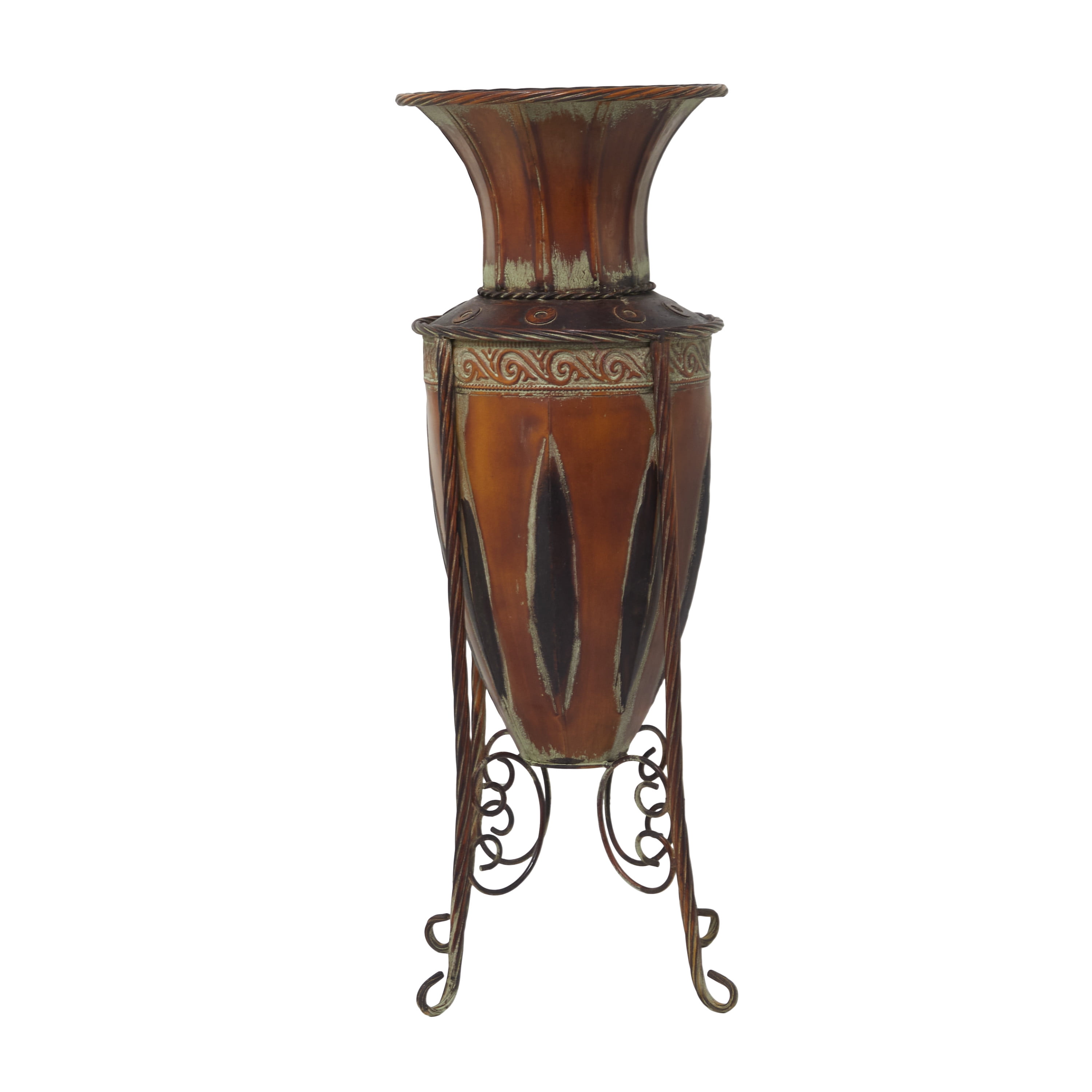 DecMode 27" Tall Brown Metal Vase with Attached Metal Stand and ...