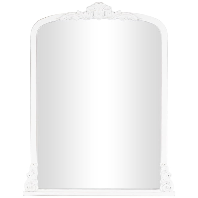 DecMode 27" x 35" White Arched Wall Mirror with Scroll Details ...