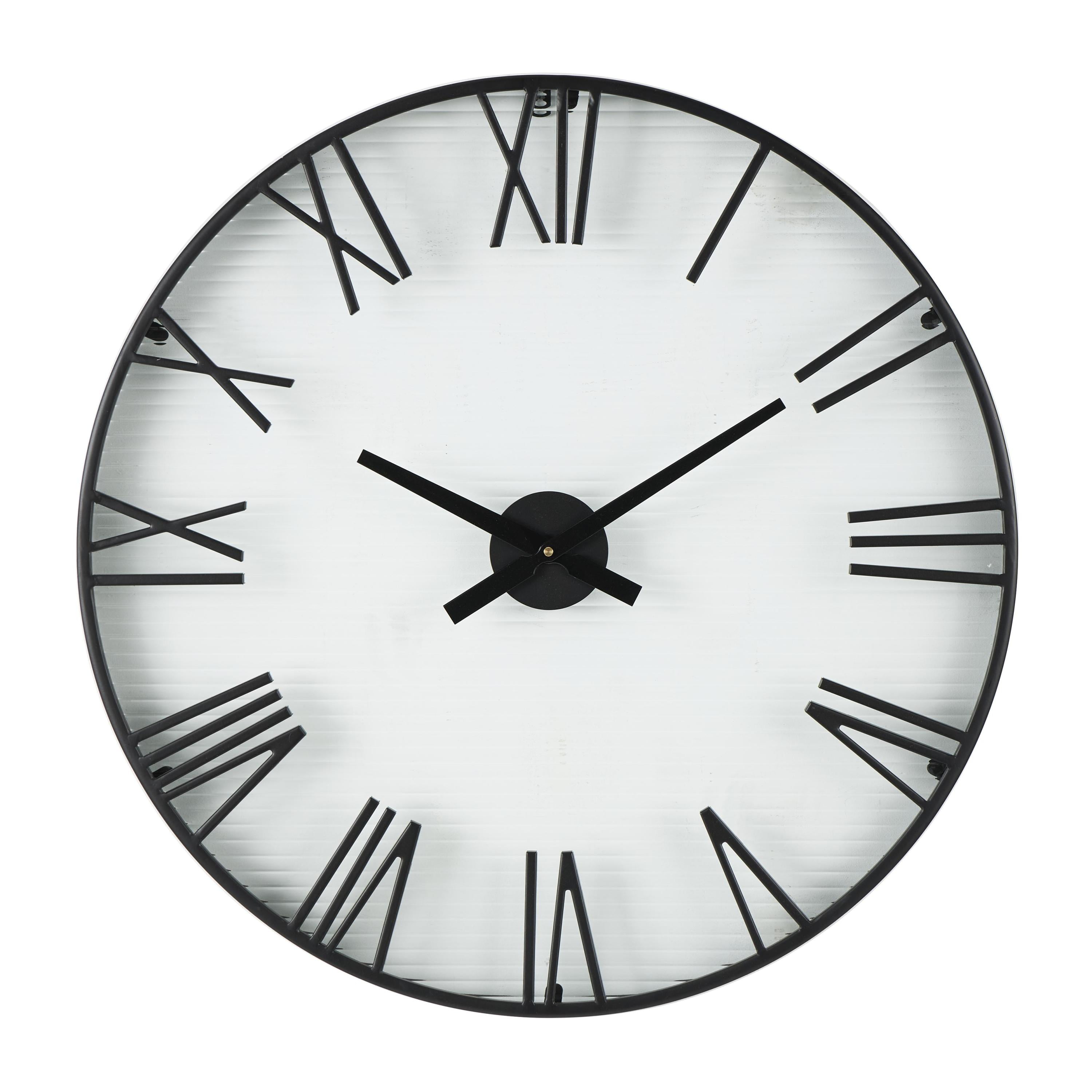 DecMode 28" Black Metal Wall Clock with Clear Glass Clock Face ...