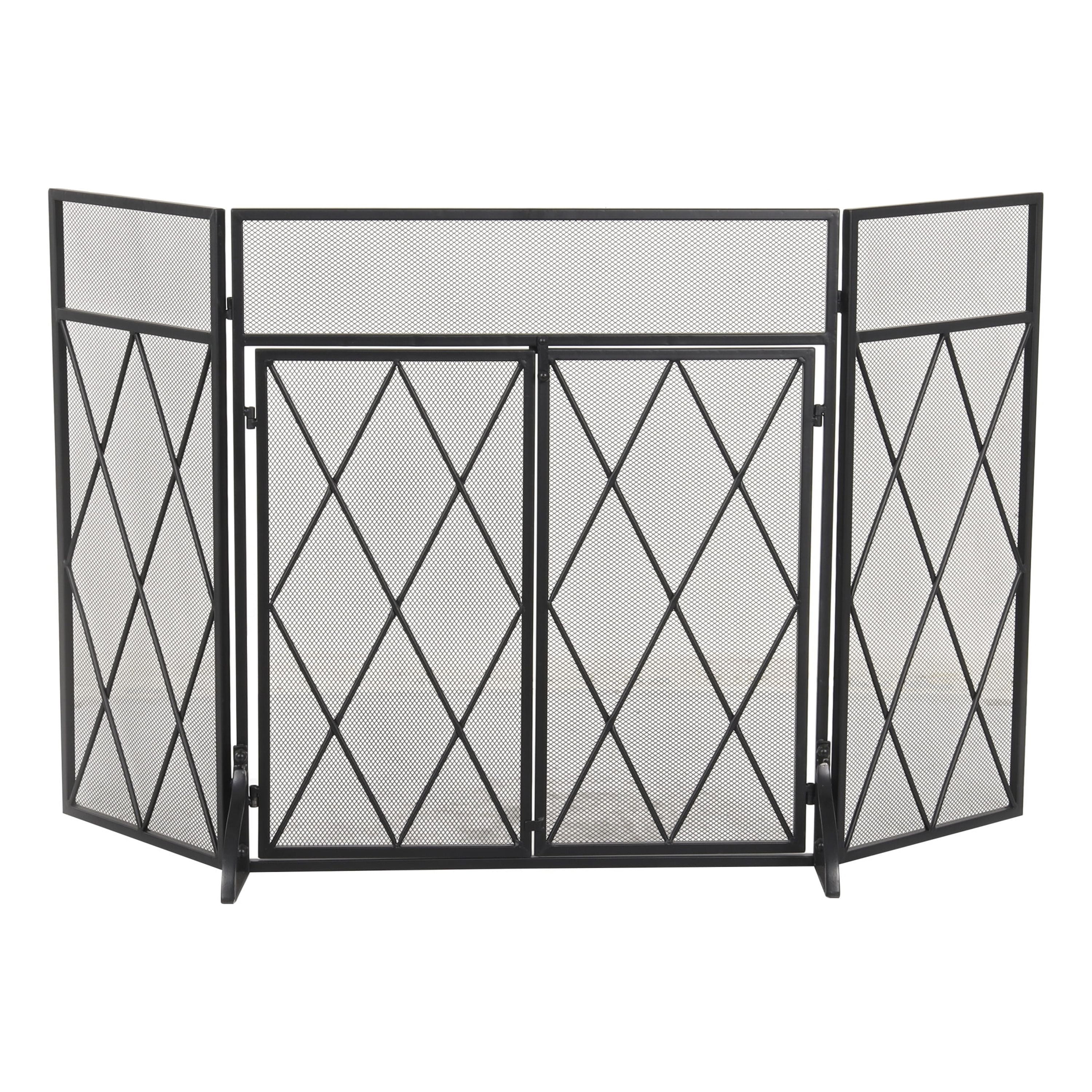 DecMode 28" x 30" Black Metal Diamond 3 Panel 2 Door Geometric ...