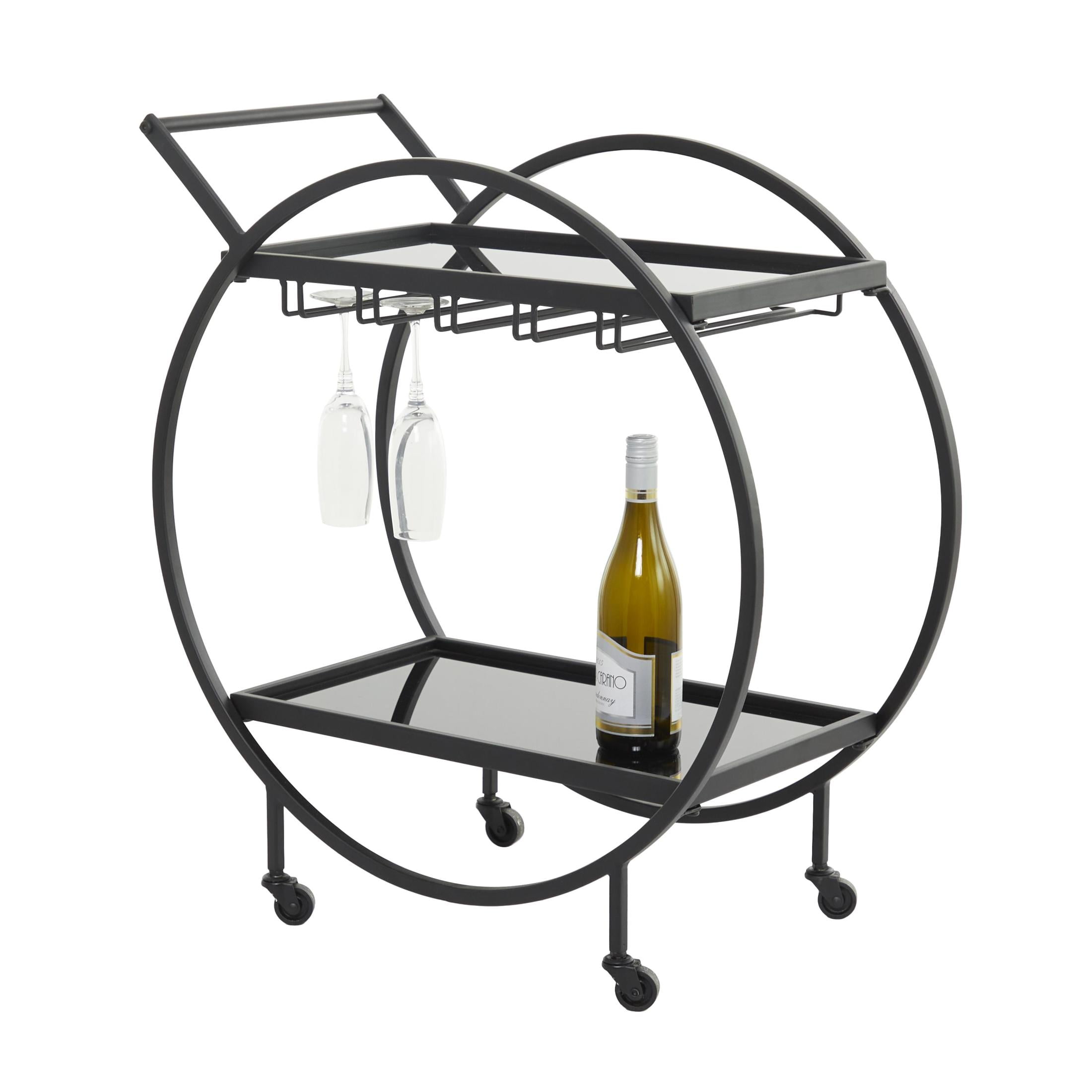 Free Shipping! DecMode Black Metal Rolling Bar Cart with Mirrored ...