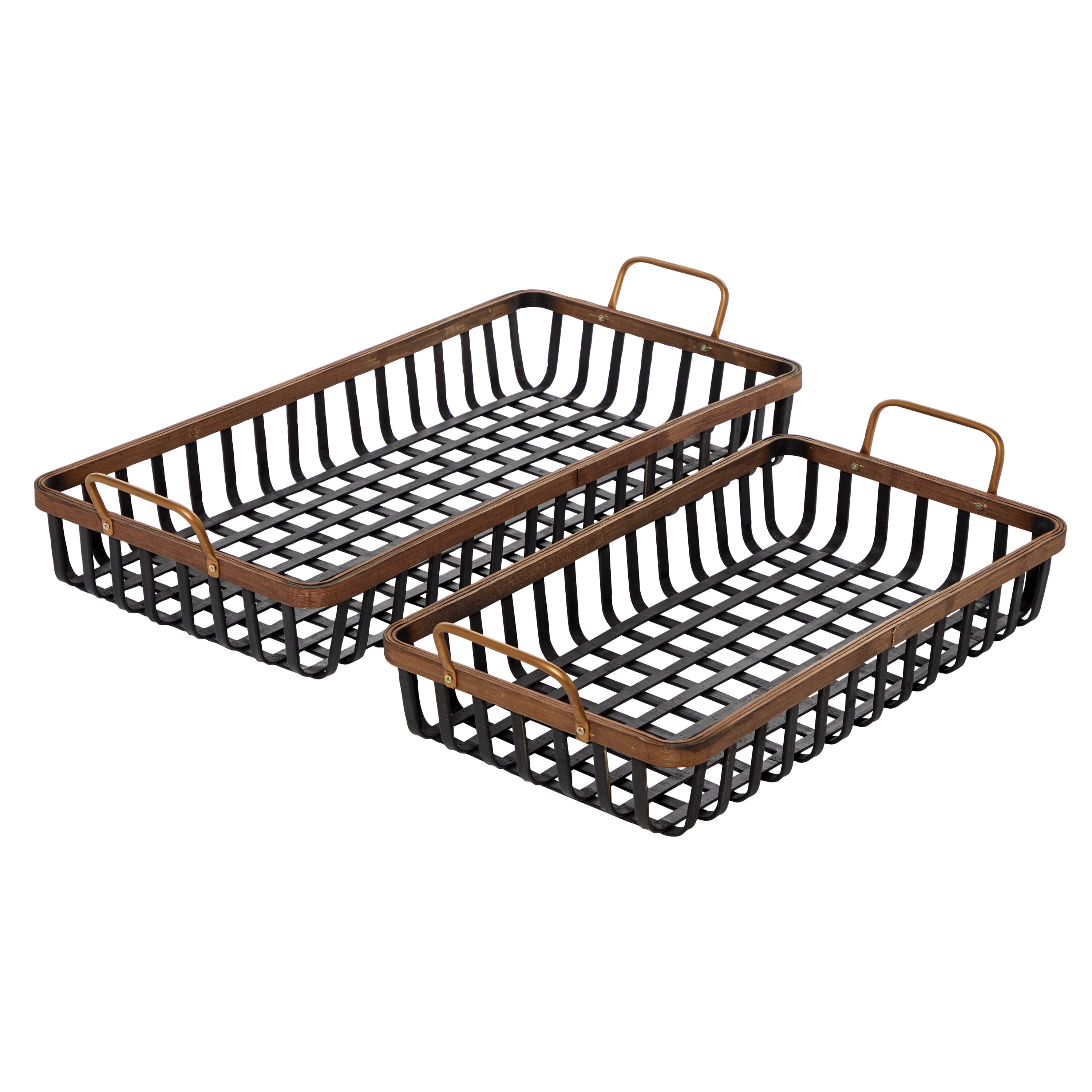 Free Shipping! DecMode 29in 23in Black Wood Grid Tray Set of 2 with ...