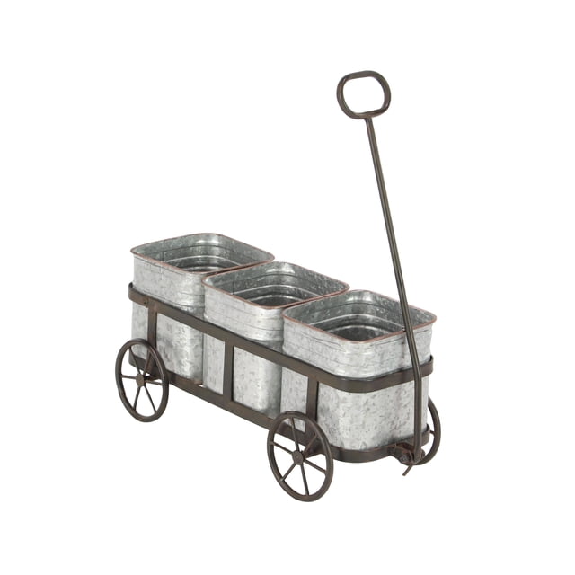 DecMode 29" x 16" Indoor Outdoor Wagon Silver Metal Planter - Walmart.com