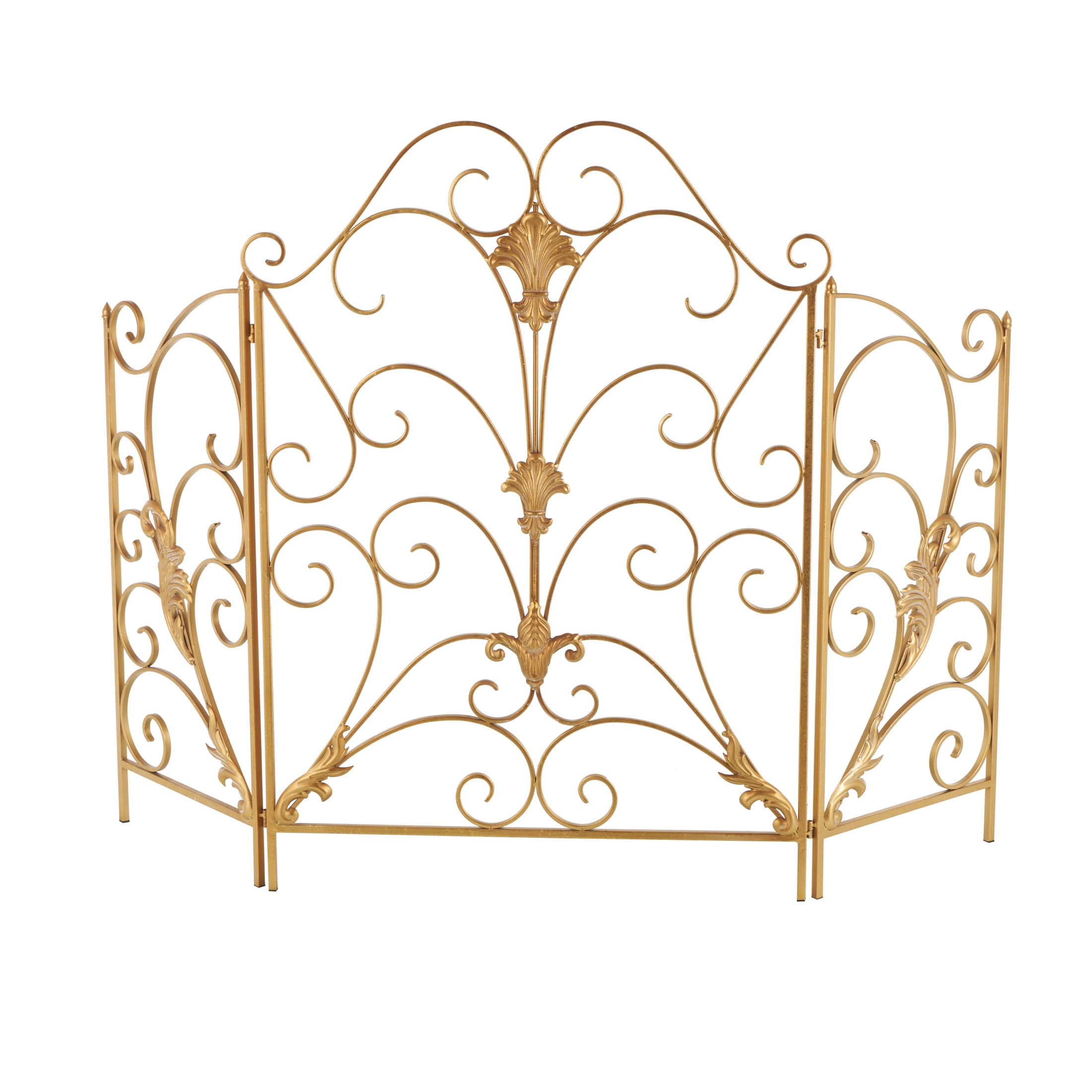 DecMode 29" x 40" Gold Metal Foldable 3 Panel Scroll Fireplace Screen ...