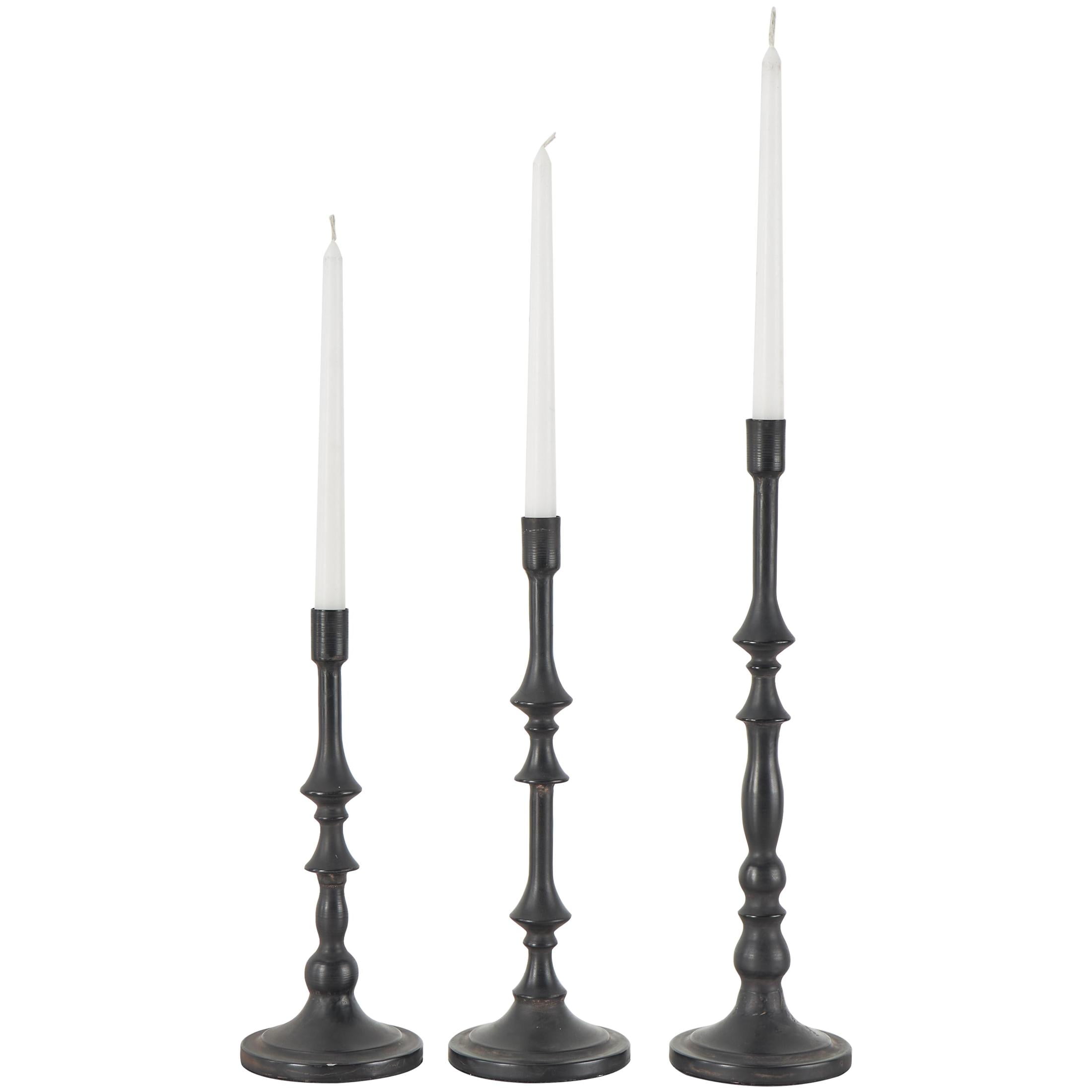 DecMode 3 Candle Black Metal Slim Turned Candle Holder, Set of 3 ...