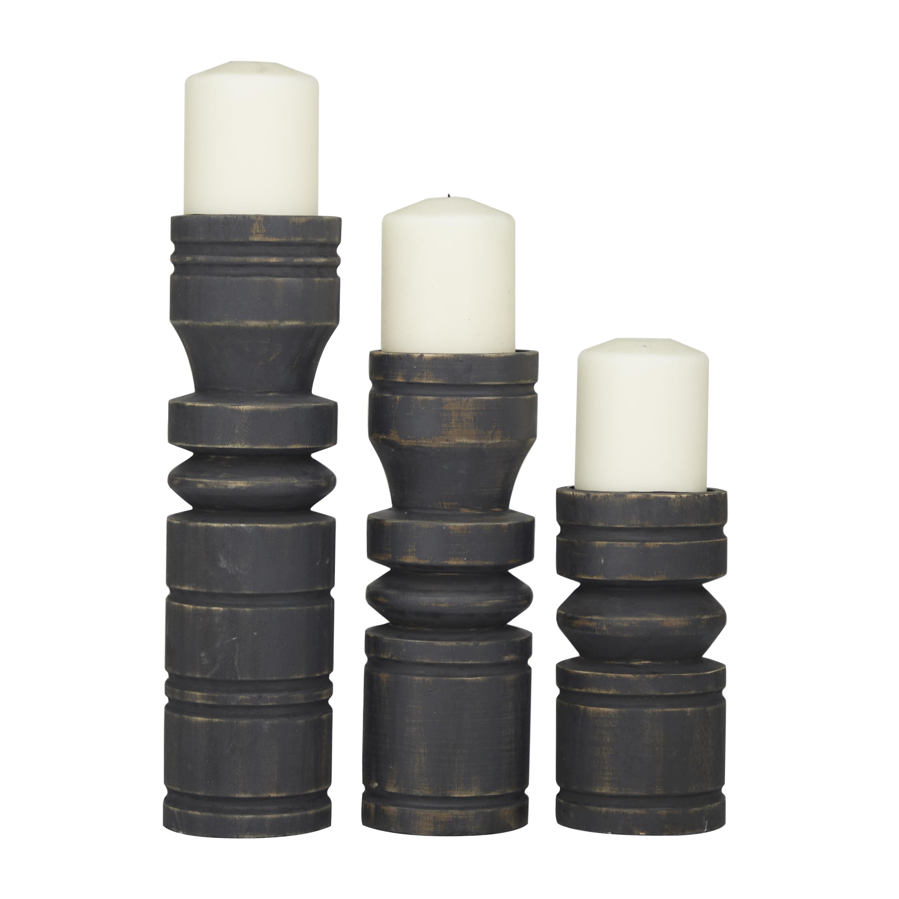 DecMode 3 Candle Black Wood Candle Holder, Set of 3 - Walmart.com
