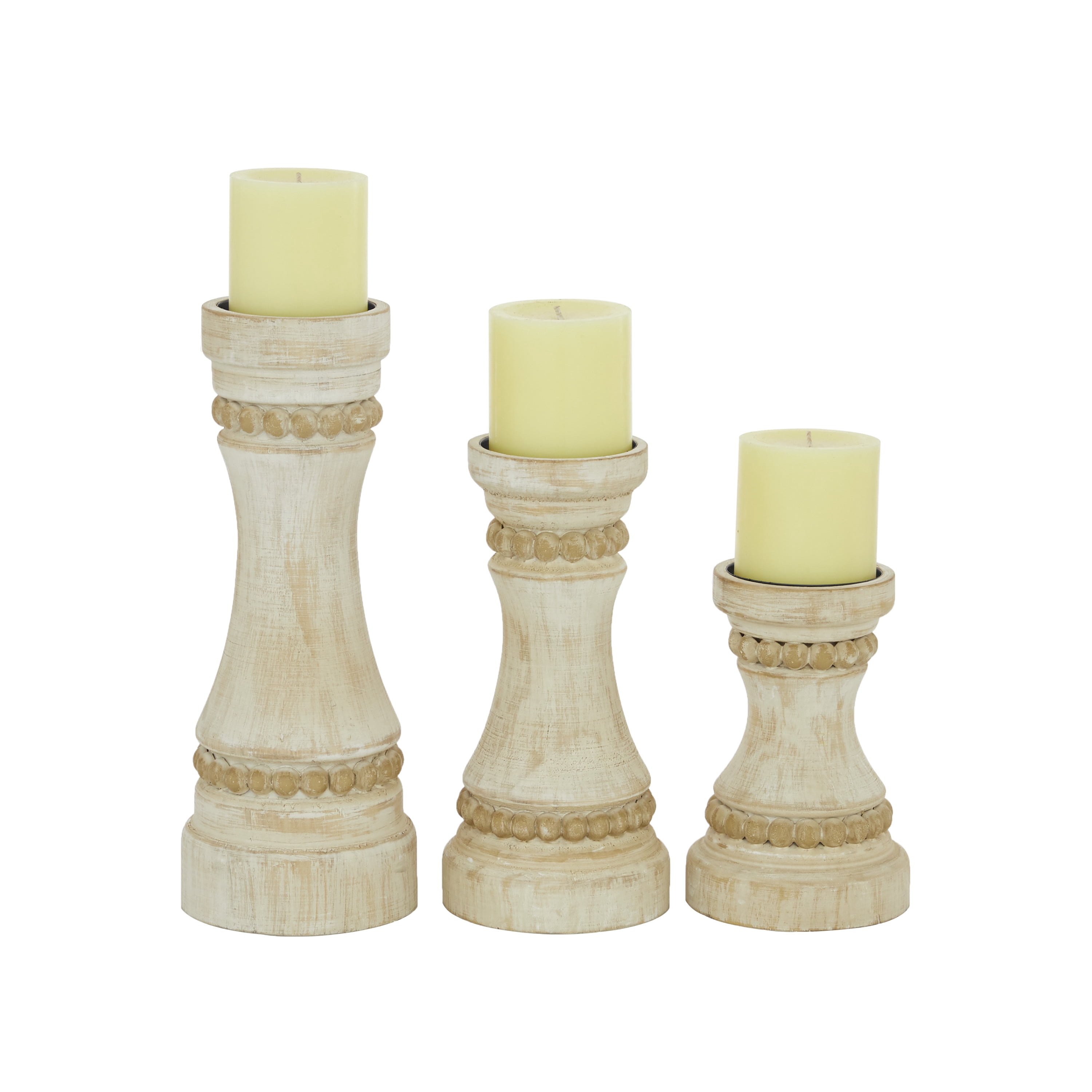 DecMode 3 Candle Cream Wood Candle Holder, Set of 3 - Walmart.com