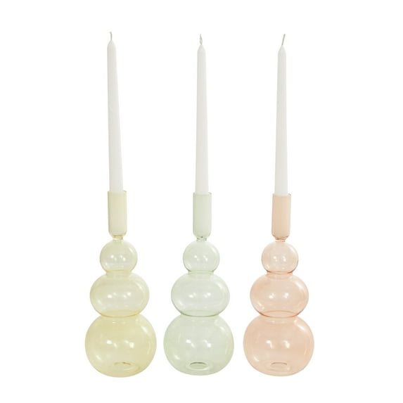 DecMode 3 Candle Multi Colored Glass Bubble Candle Holder, Set of 3 ...