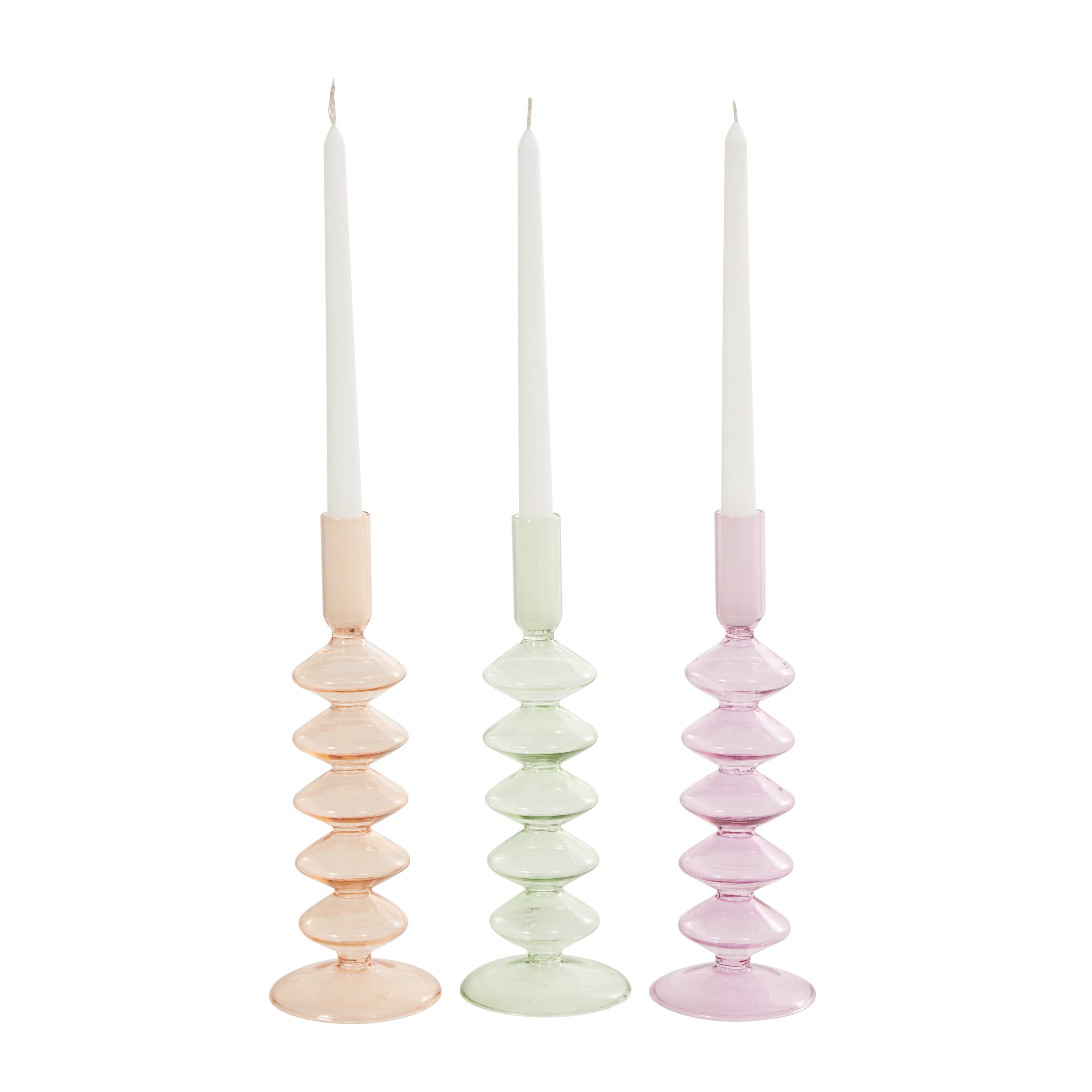 DecMode 3 Candle Multi Colored Glass Bubble Inspired Candle Holder, Set ...
