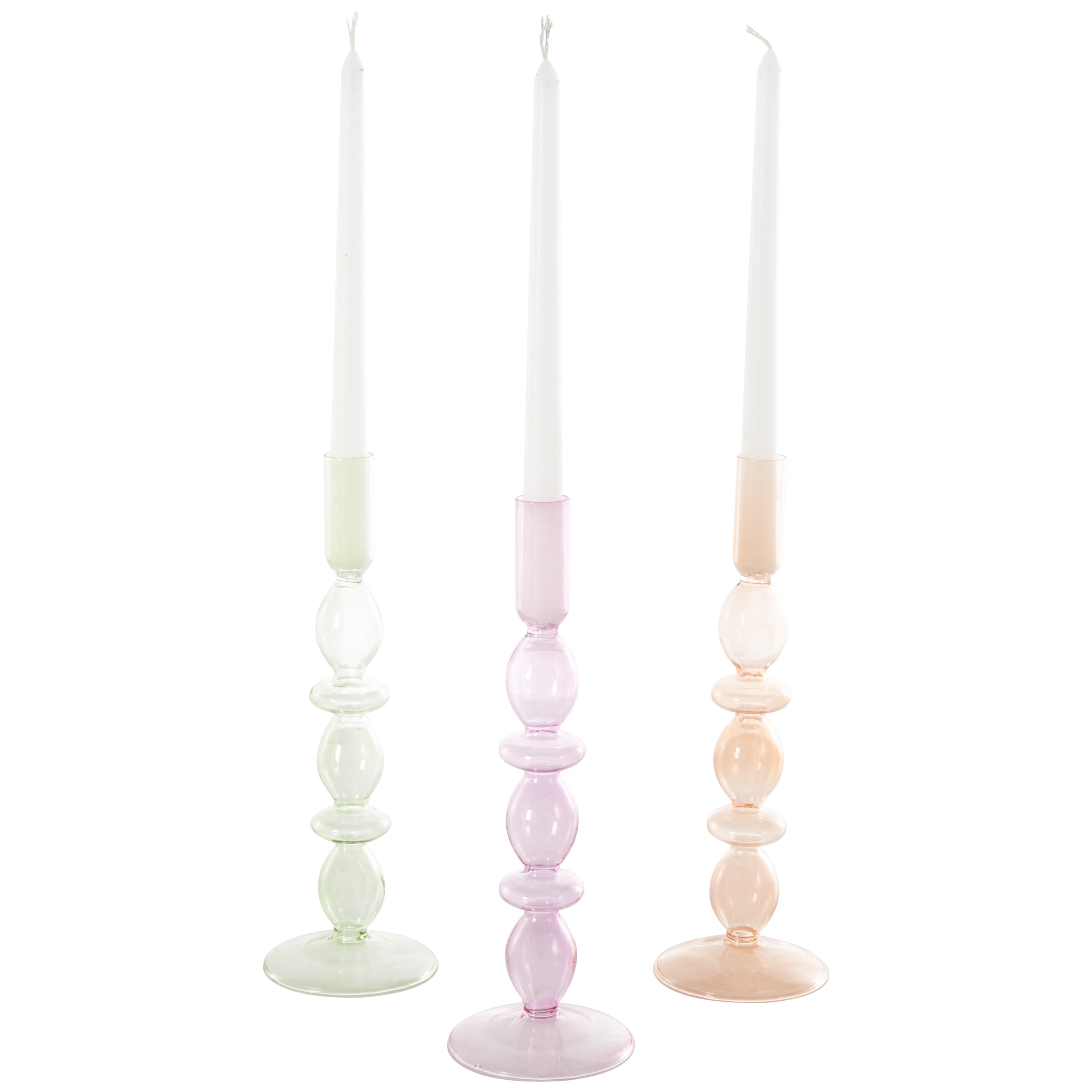 DecMode 3 Candle Multi Colored Glass Slim Bubble Inspired Pastel Candle ...