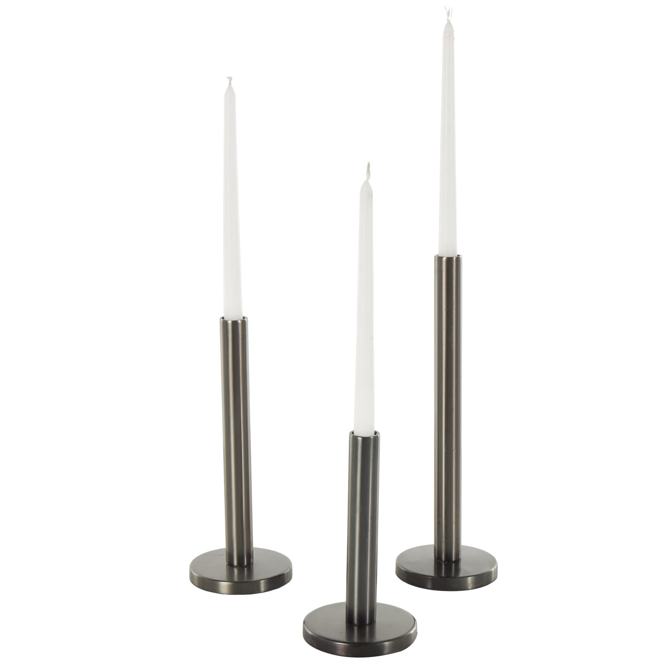 DecMode 3 Candle Black Stainless Steel Metal Slim Candle Holder with ...