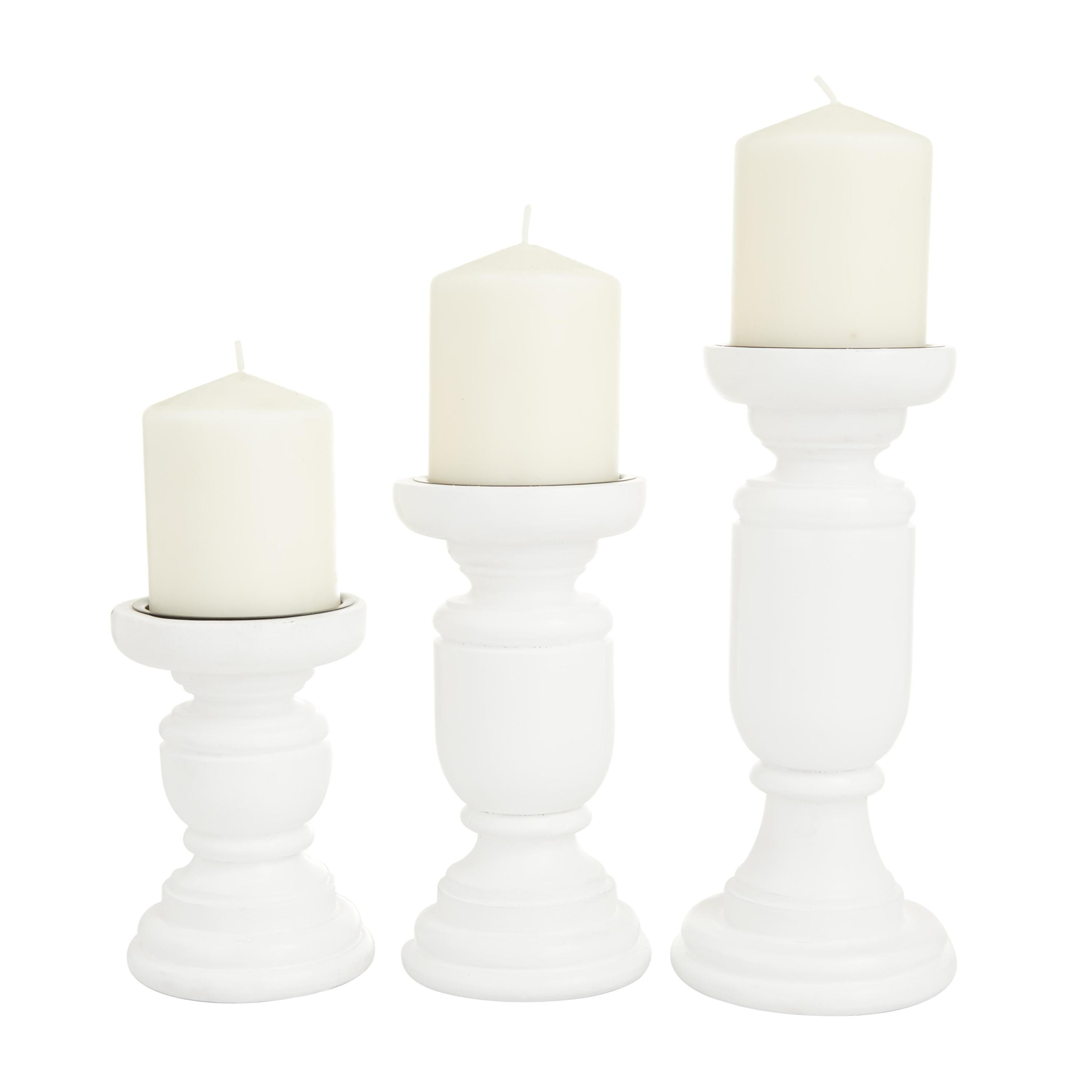 DecMode 3 Candle White Mango Wood Turned Style Pillar Candle Holder ...
