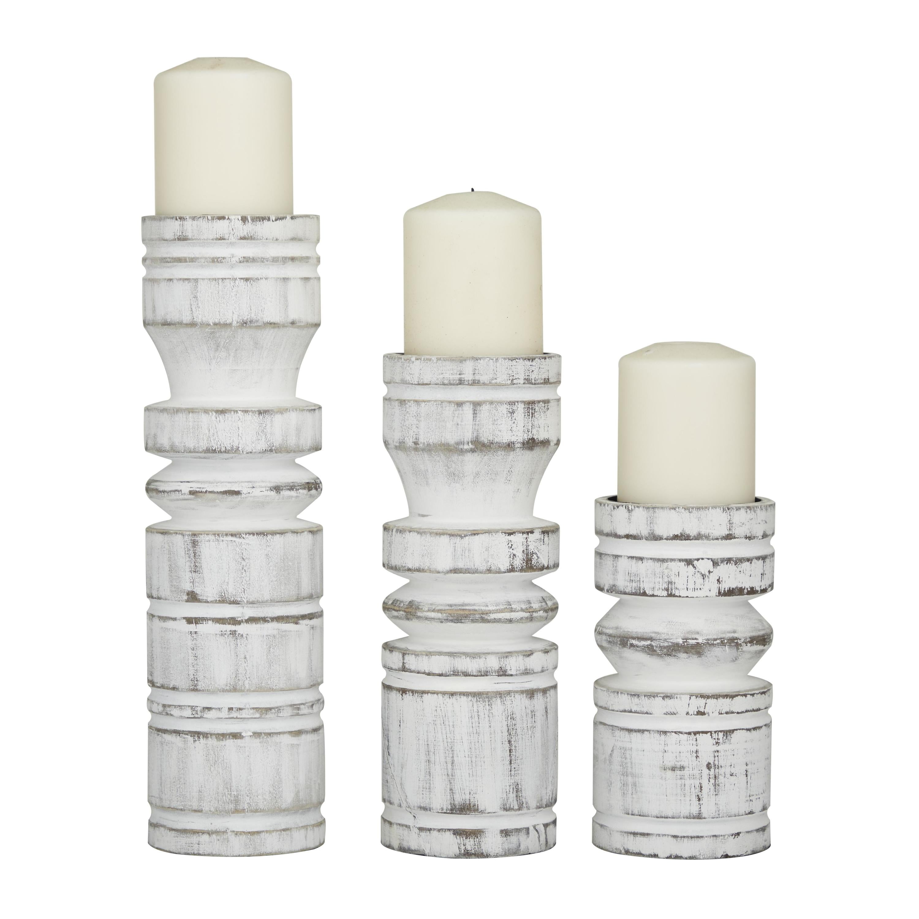 DecMode White Wood Candle Holder - Elegant Home Decor - Walmart.com
