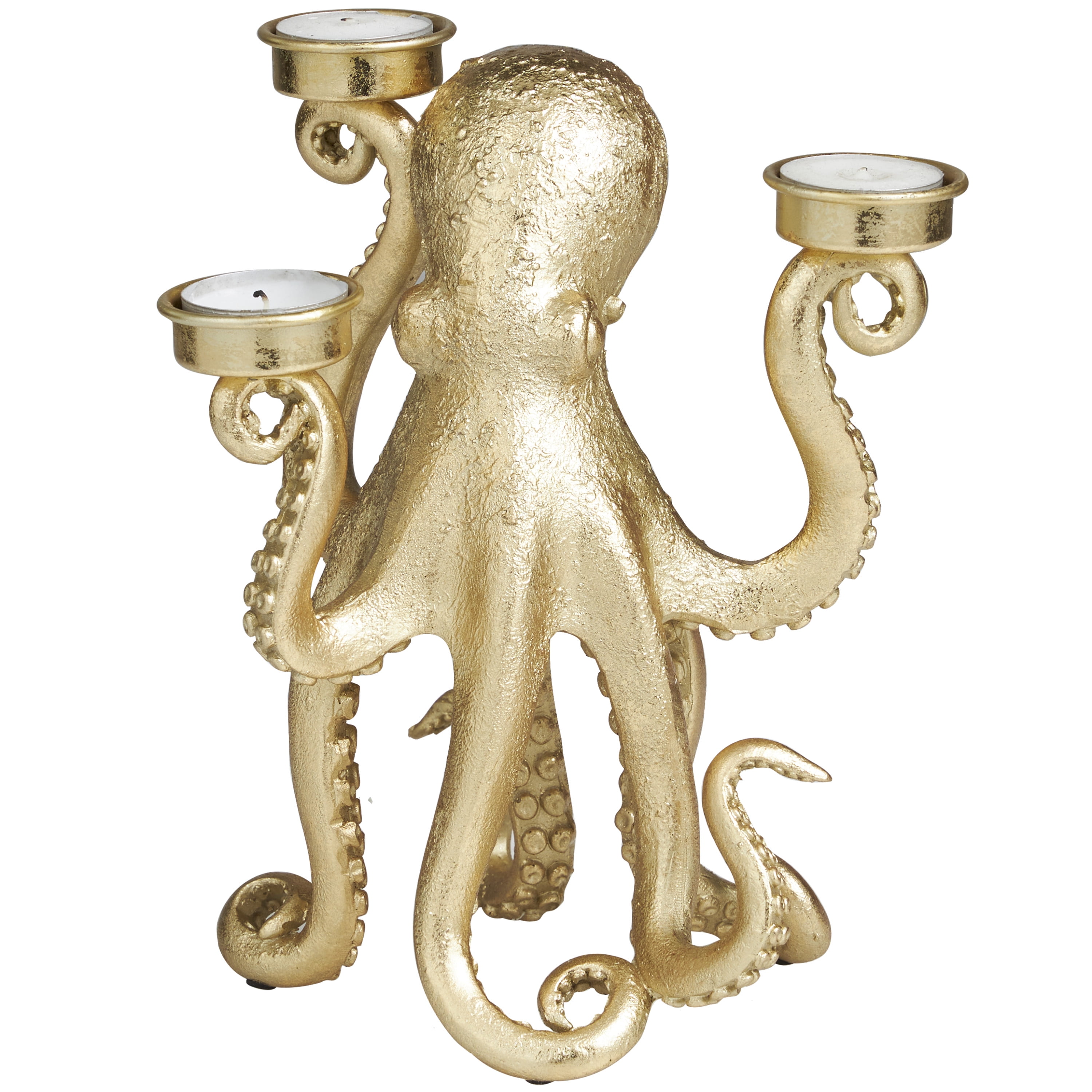 DecMode 3 Holder Gold Polystone Octopus Textured Candelabra with ...