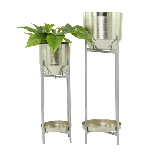 DecMode 31", 24"H Silver Metal Planter with Removable Stand (2 Count ...