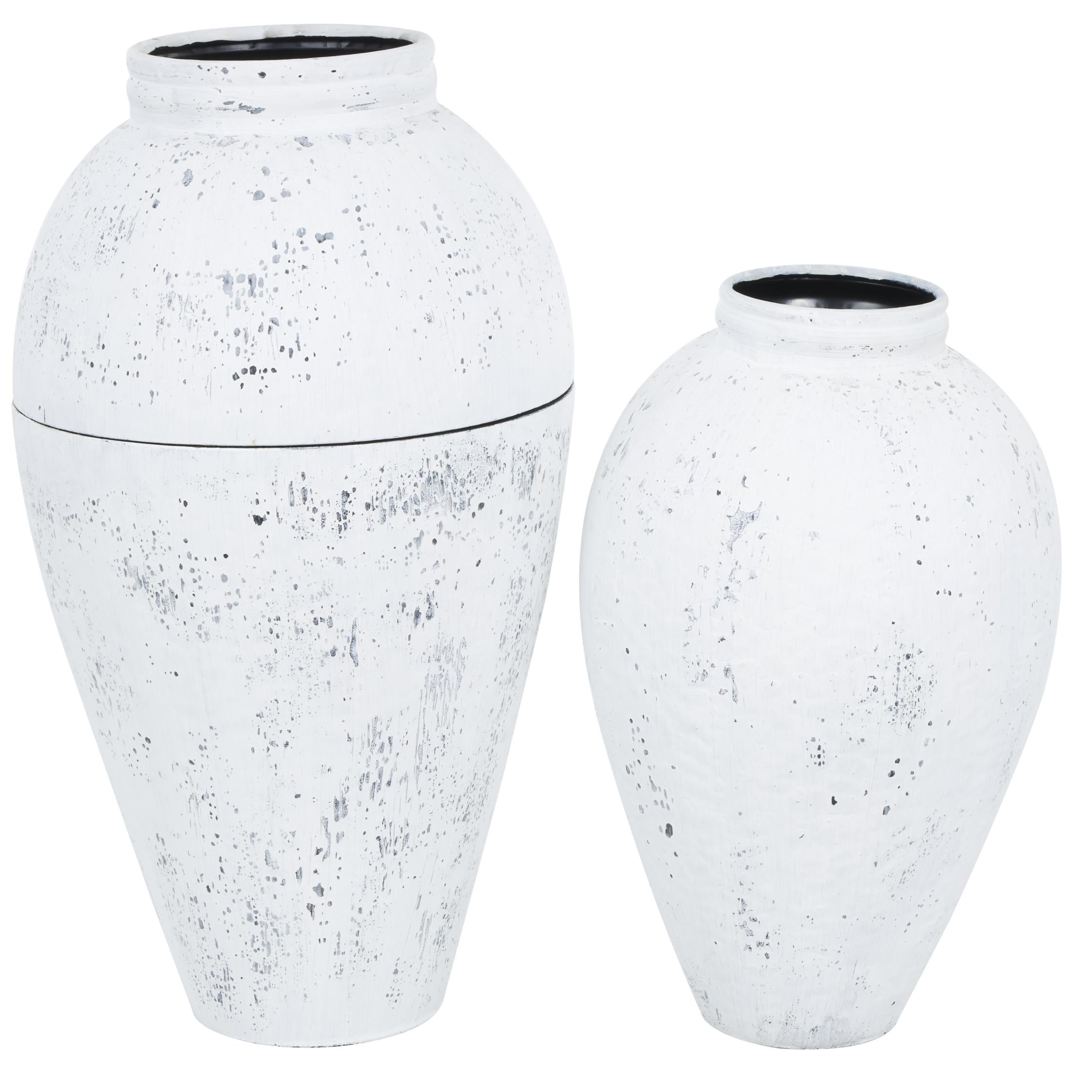 DecMode 31", 24"H Tall Distressed Pot Floor White Metal Vase, Set of 2 ...